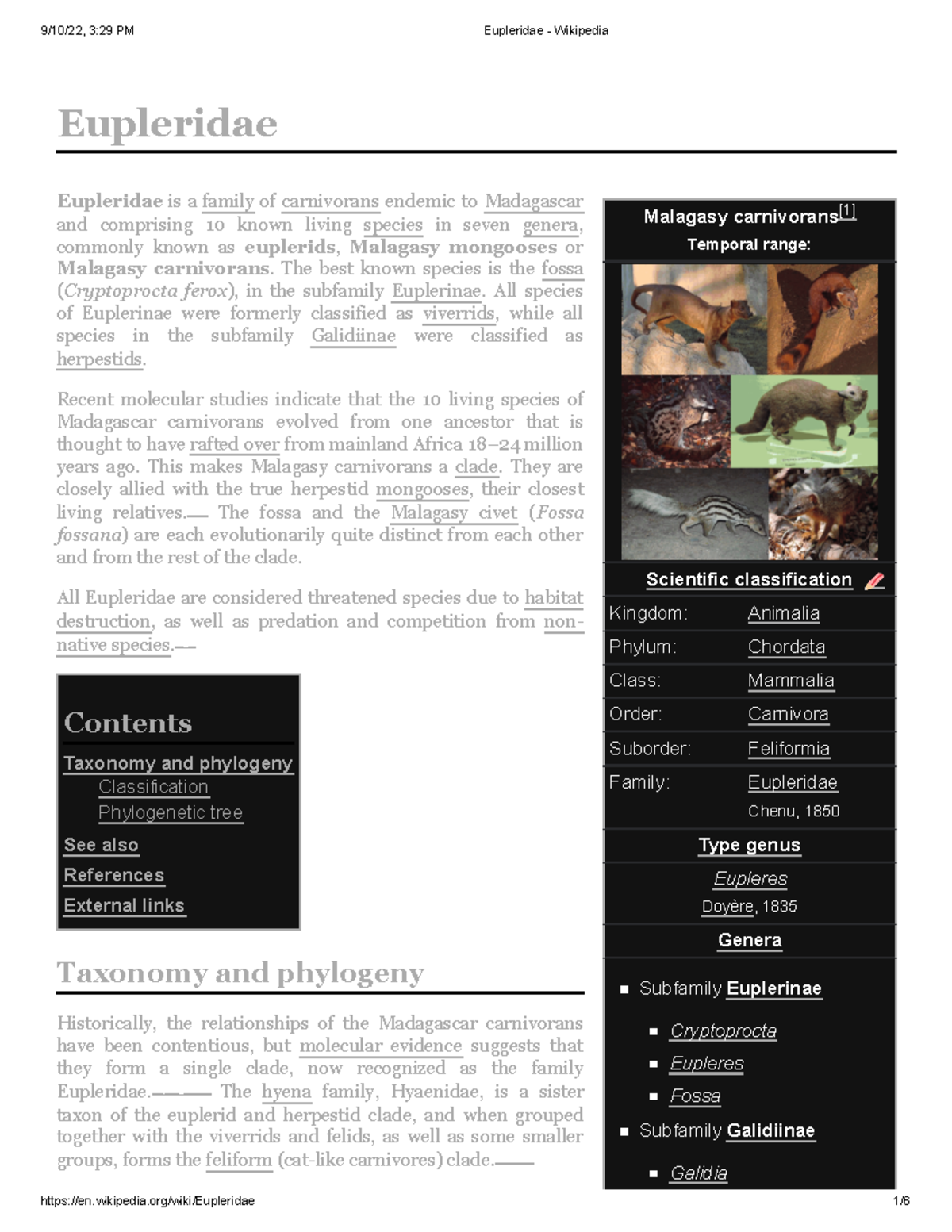 Eupleridae - Wikipedia - Malagasy carnivorans [1] Temporal range ...