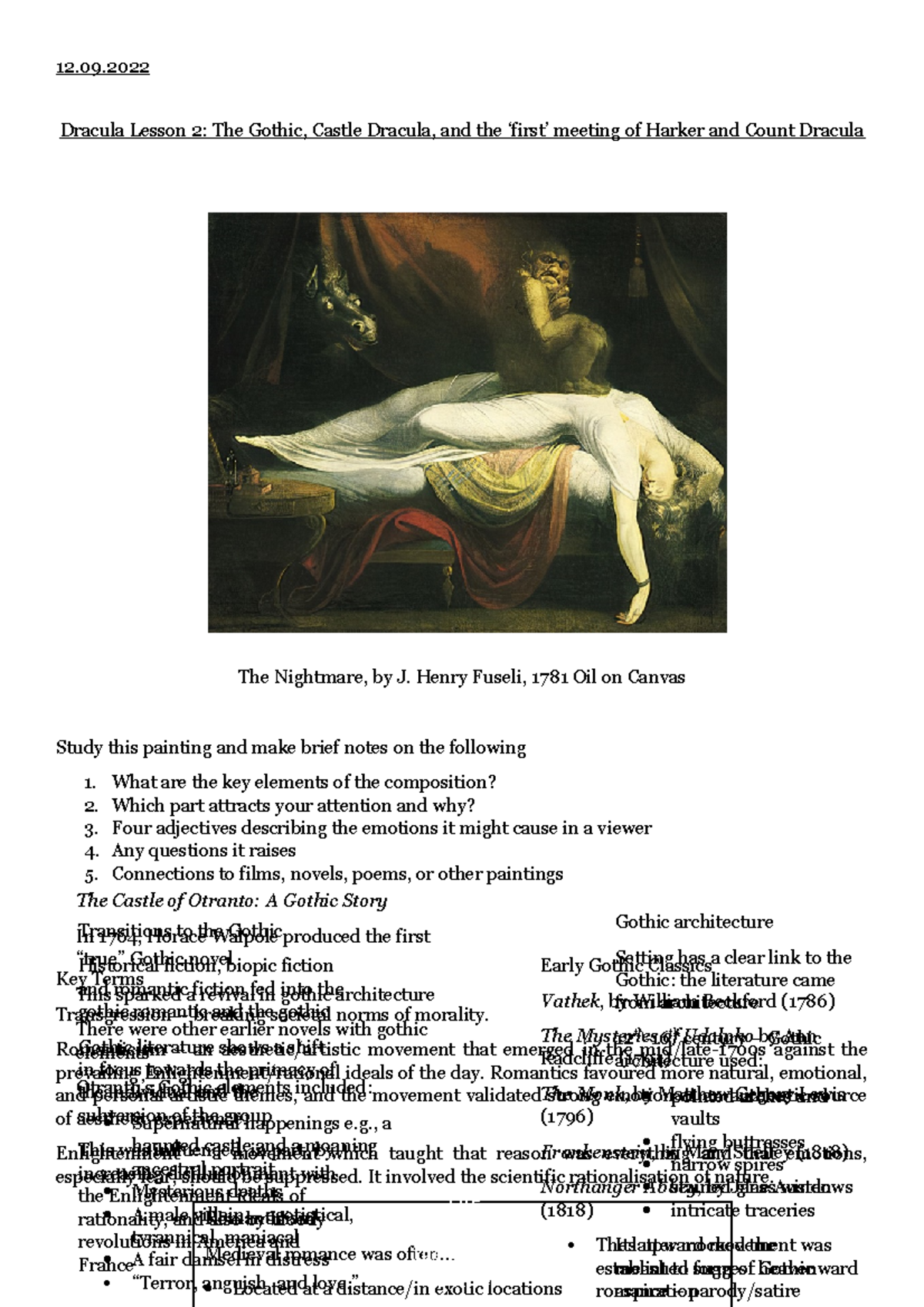 Dracula lesson 2 - 12. Dracula Lesson 2: The Gothic, Castle Dracula ...