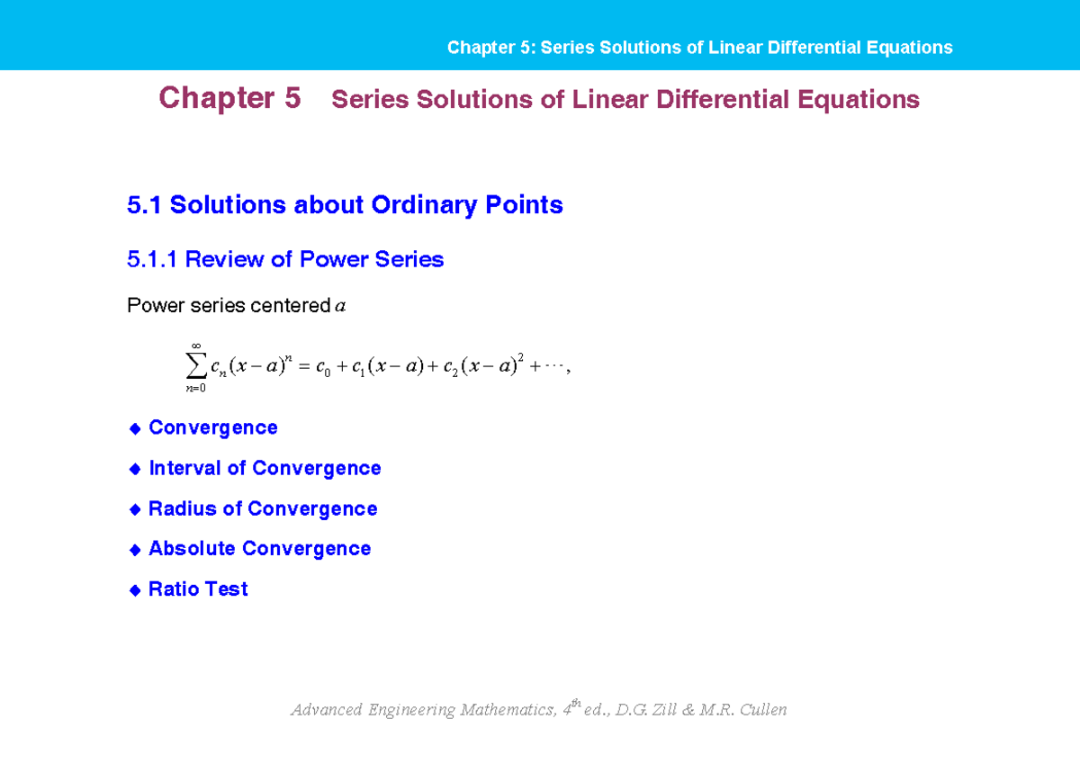 Lecture 05 - Chapter 5: Series Solutions of Linear Differential Equations Advanced Engineering ...