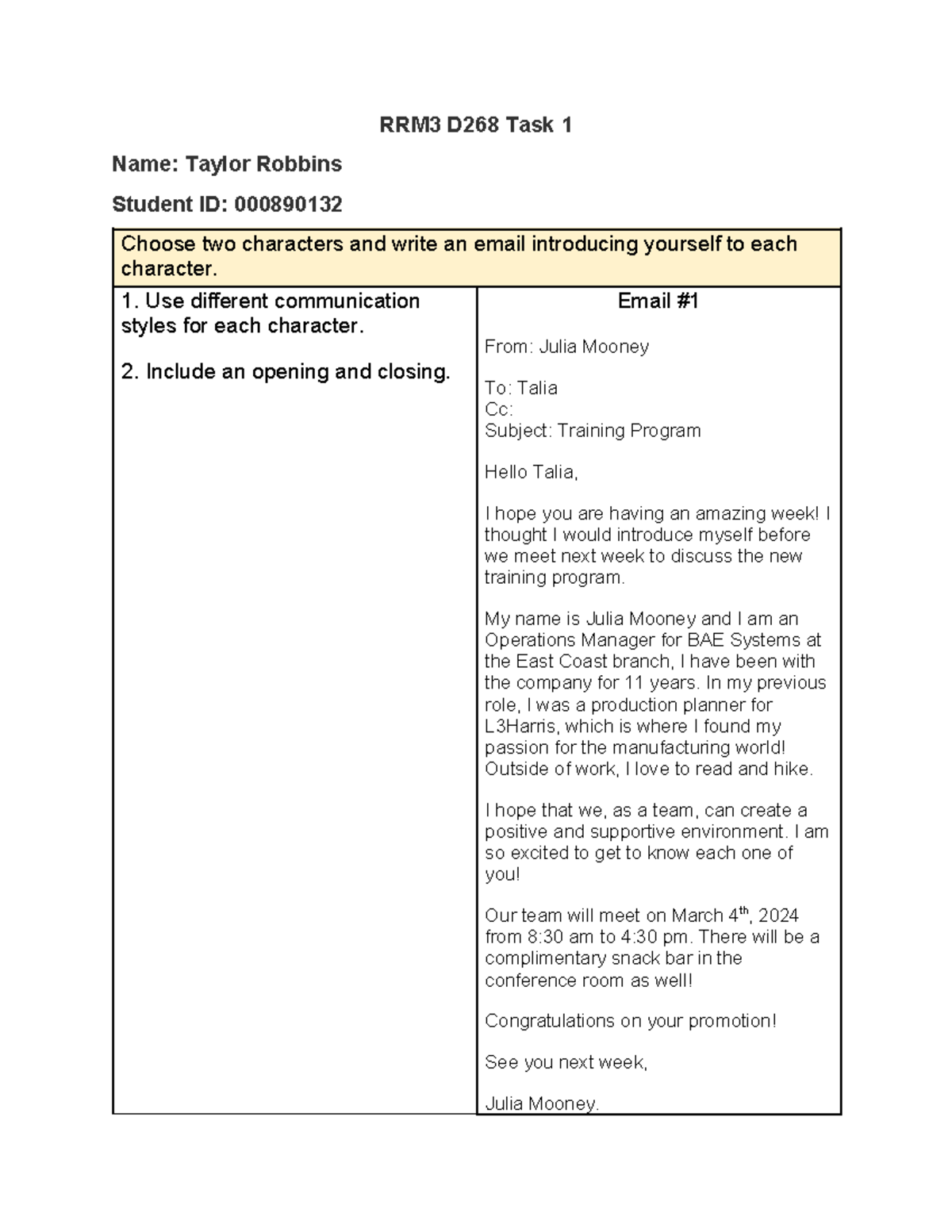 RRM3 D268 Task 1 - D268 - Introduction to Communication - RRM3 D268 ...