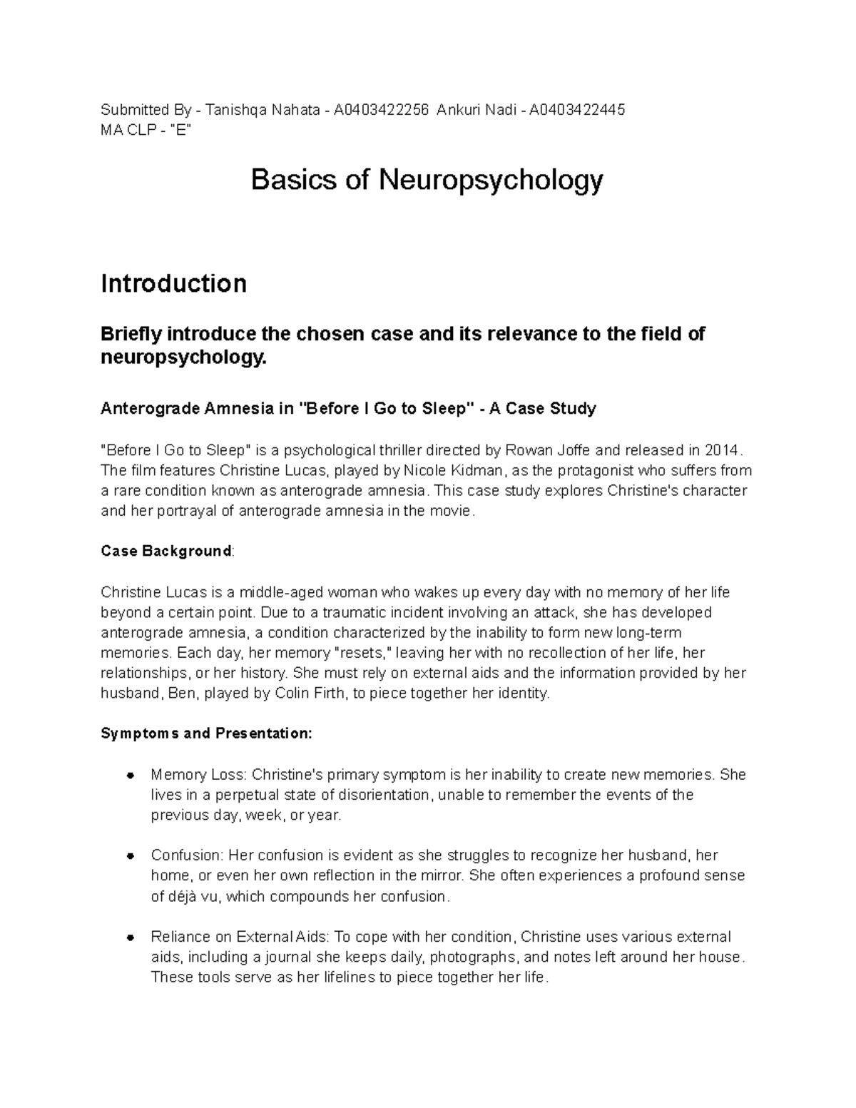 Neuro Assignment - Ankuri (445) Tanishqa (256) - Submitted By ...