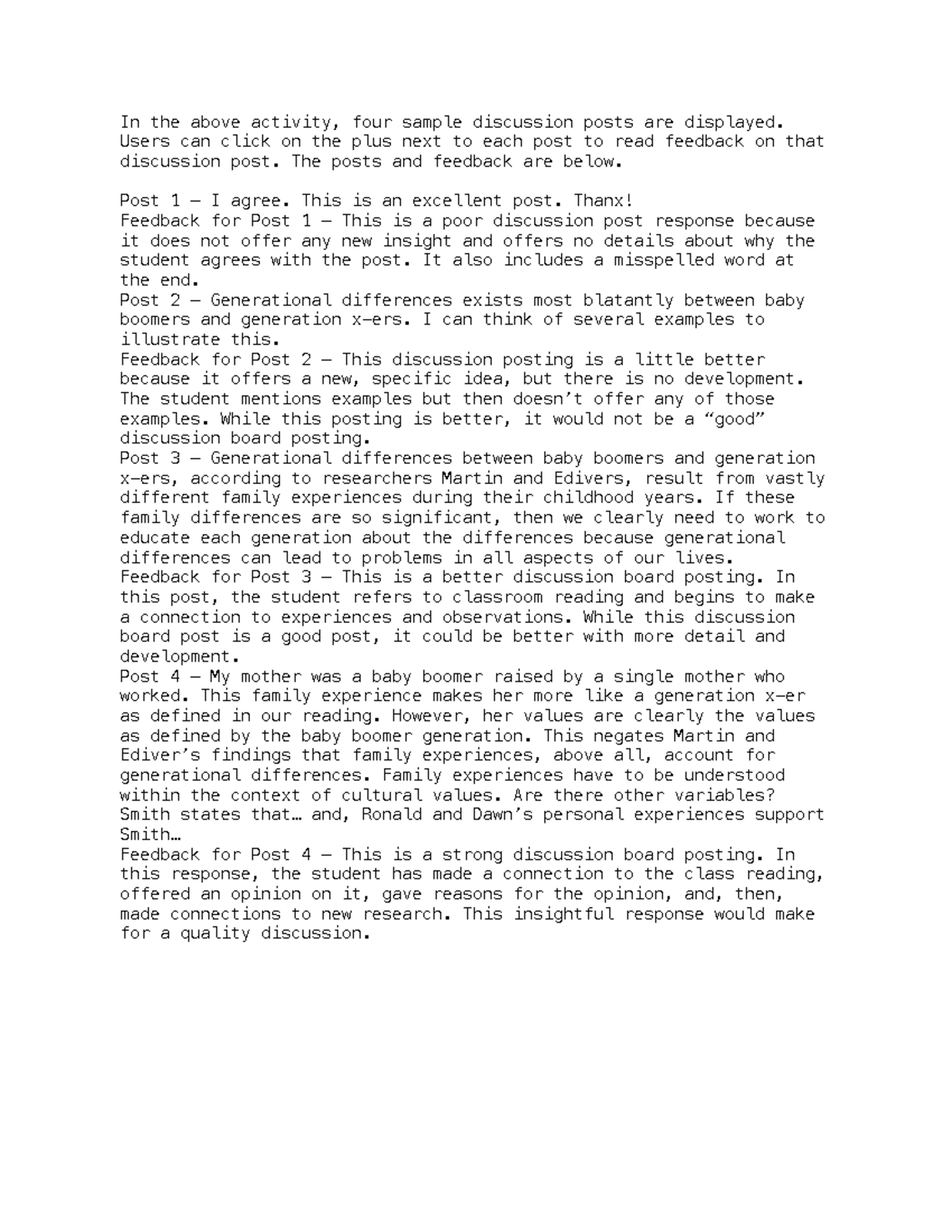 Discussion Board - For assignment - In the above activity, four sample ...