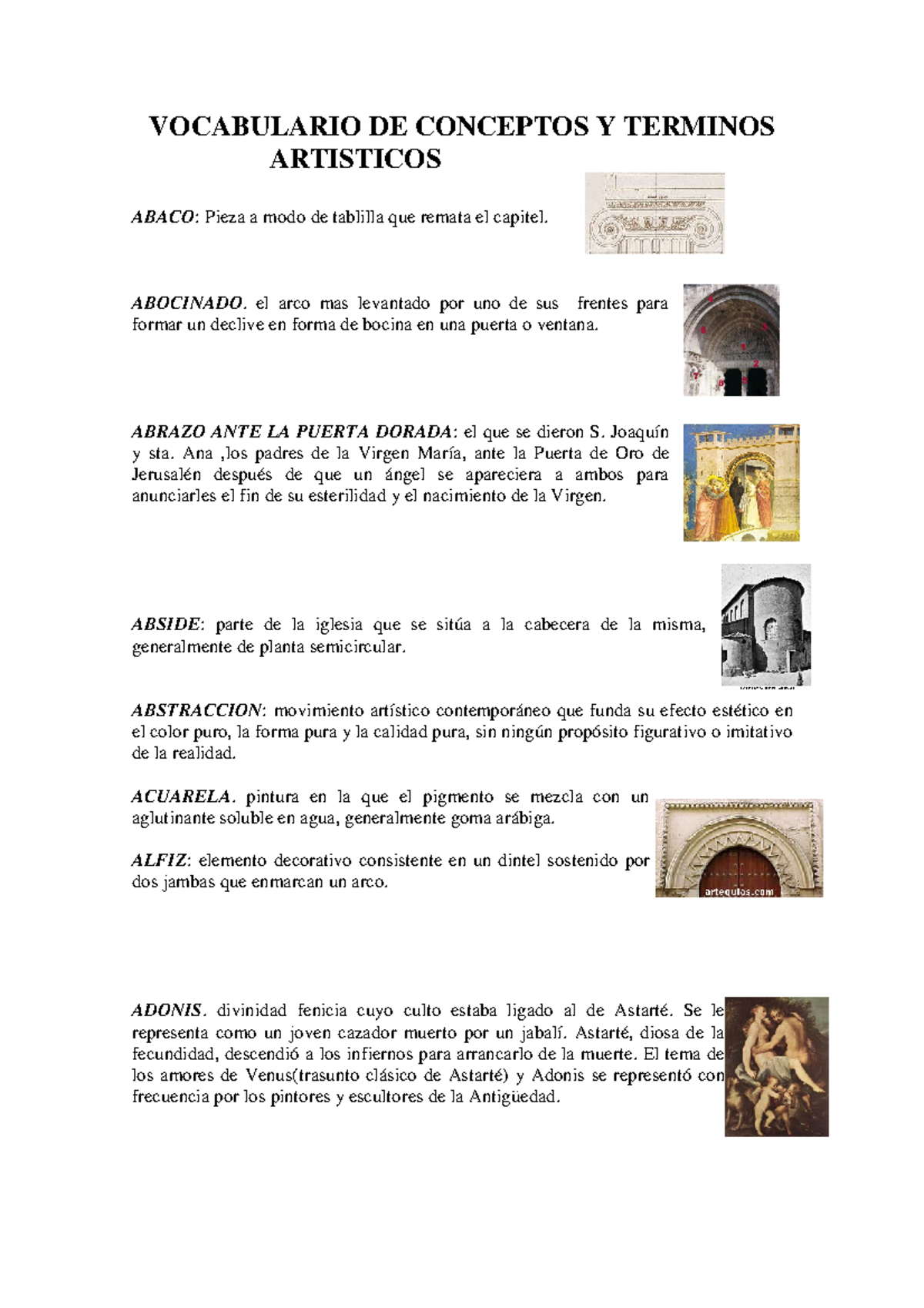 Vocabulario de Arte con imágenes 2 - VOCABULARIO DE CONCEPTOS Y ...