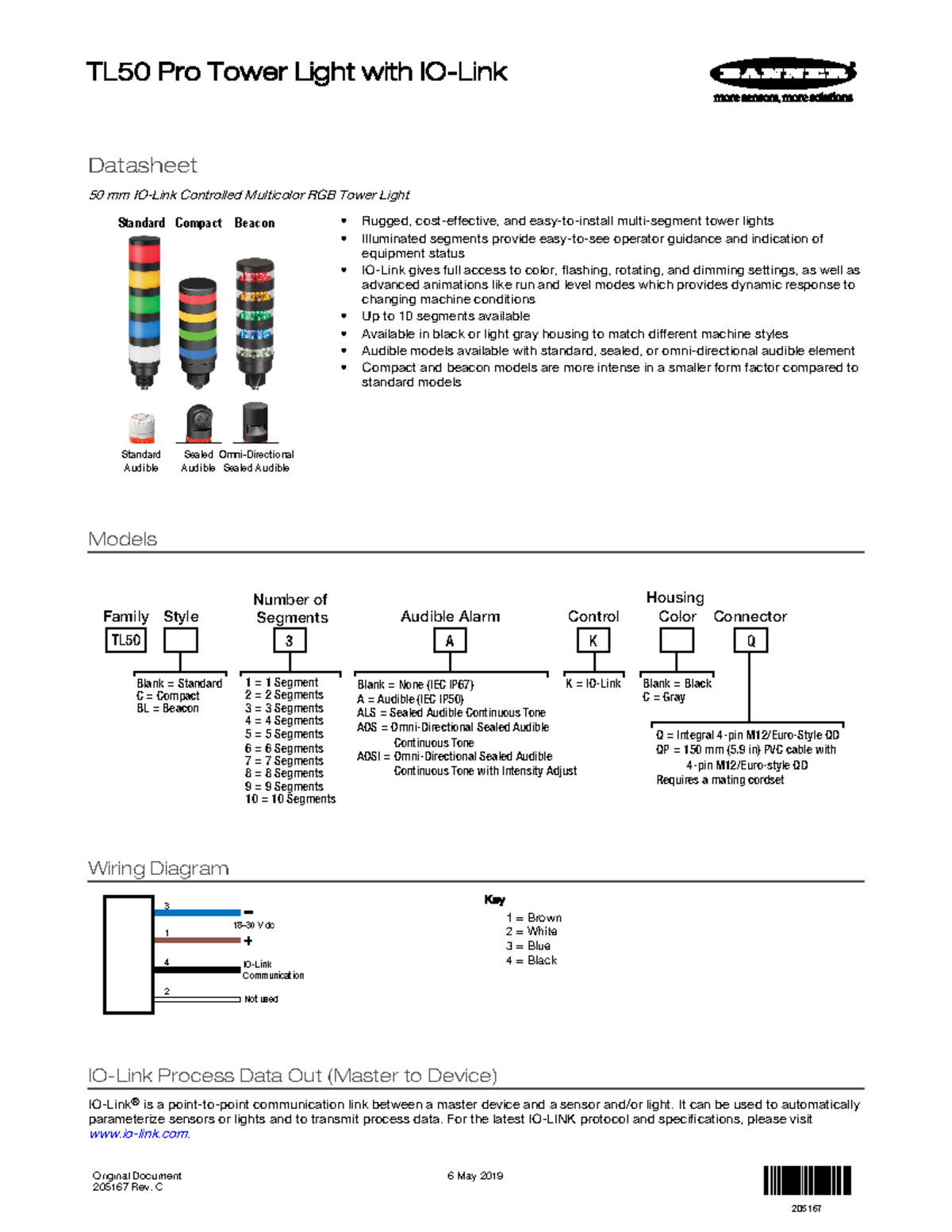 205167 - Registros IoLink - Datasheet 50 mm IO-Link Controlled ...