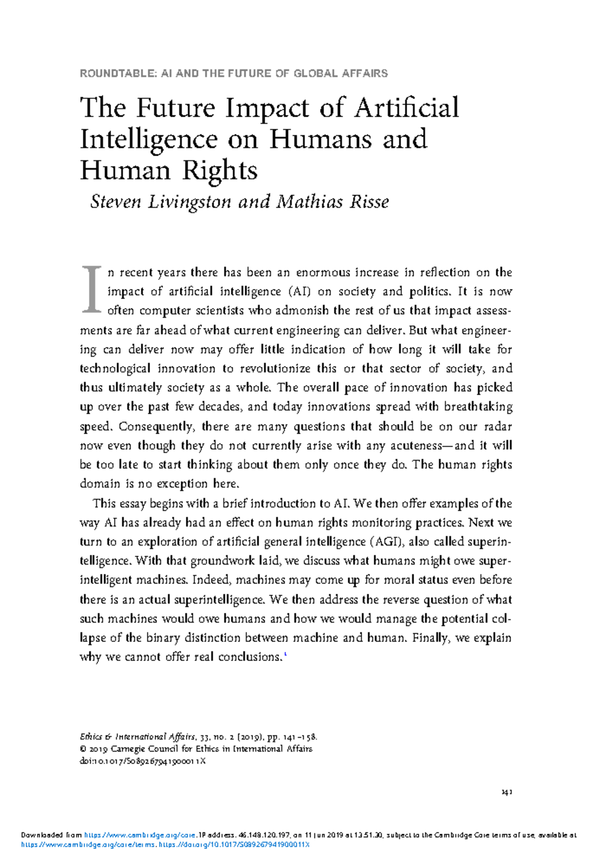The Future Impact of Artificial Intelligence on Humans and Human Rights ...