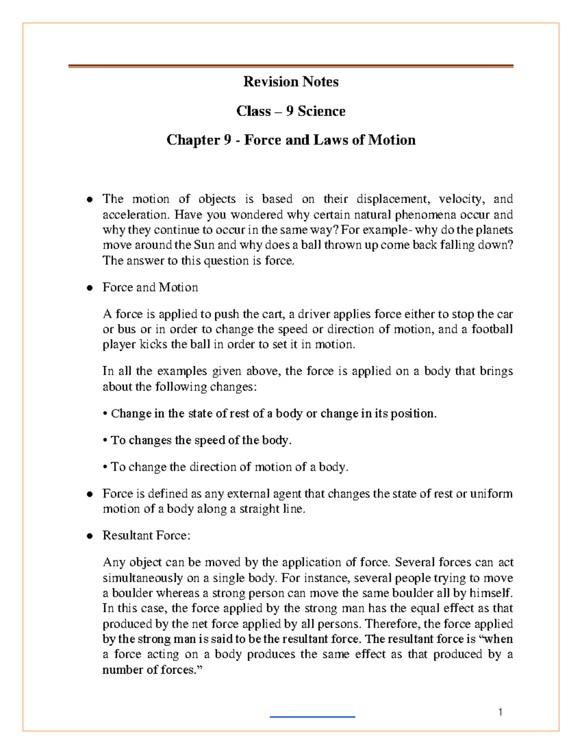 Best notes for teachers and students - Revision Notes Class – 9 Science ...