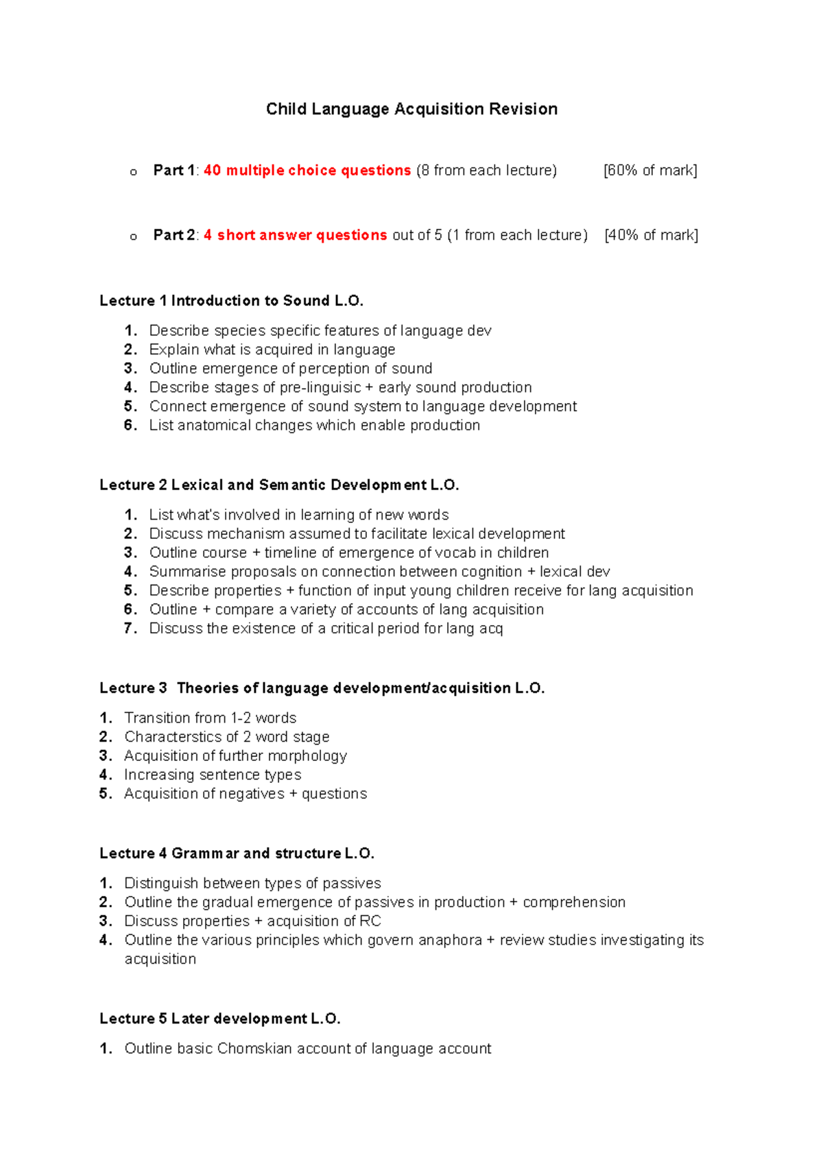 Child Language Acquisition Lecture notes 1-5 - Child Language ...
