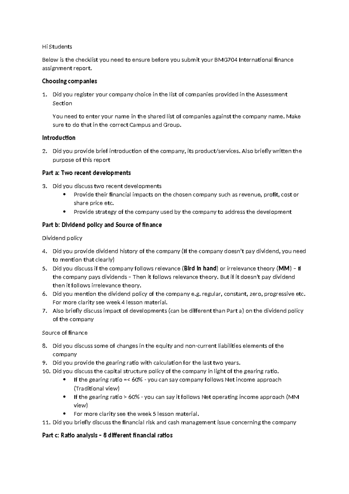 Assignment checklist - Hi Students Below is the checklist you need to ...