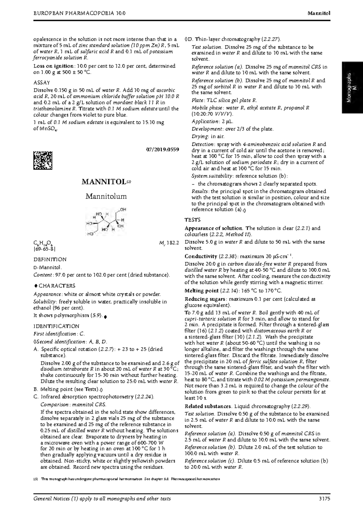 Mannitol - cristalin - EUROPEAN PHARMACOPOEIA 10 Mannitol opalescence in the solution is not ...