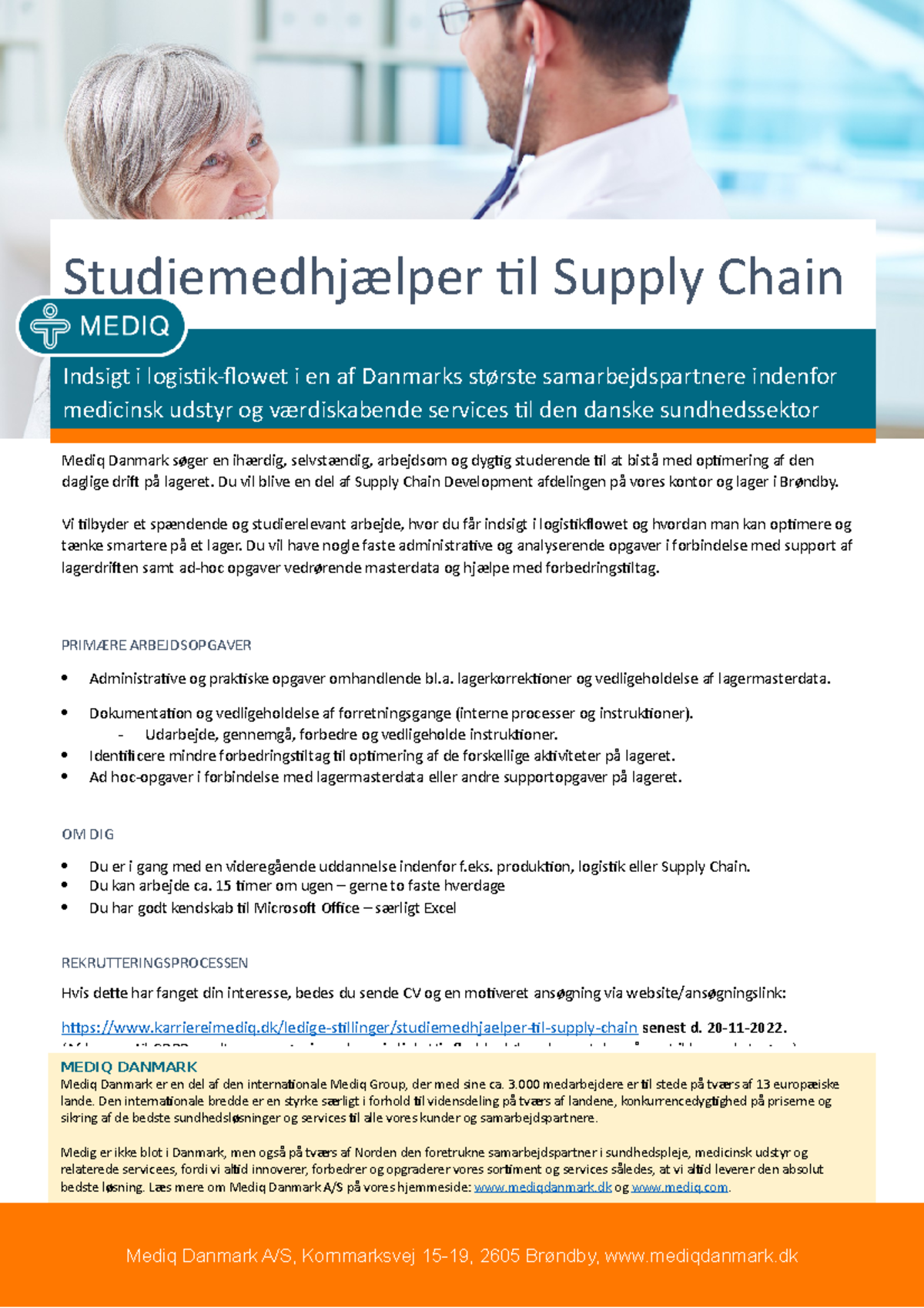 Jobopslag - studiemedhjælper Mediq - oktober 2022 - Mediq Danmark søger ...
