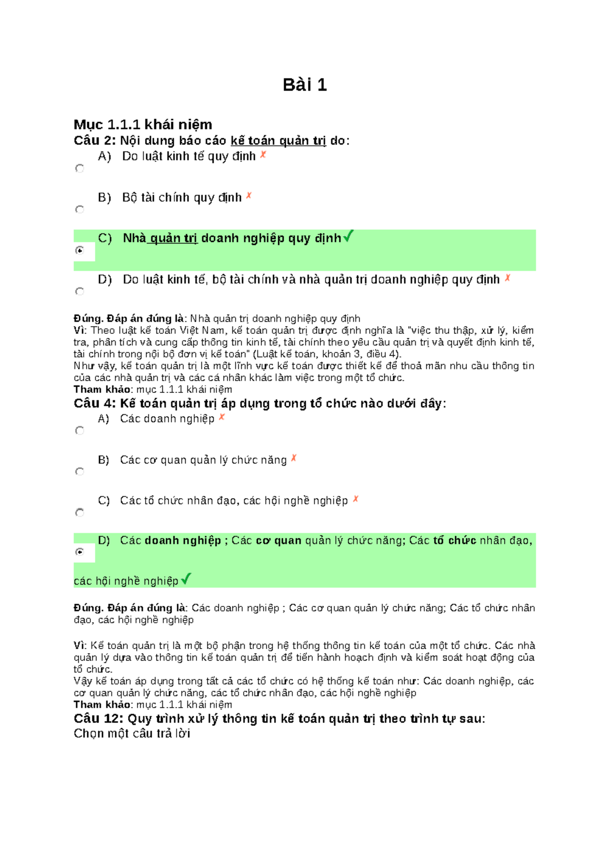 [123doc] - on-thi-trac-nghiem-dap-an-ke-toan-quan-tri-acc304-full - Bài 1 Mục 1.1 khái niệm Câu ...