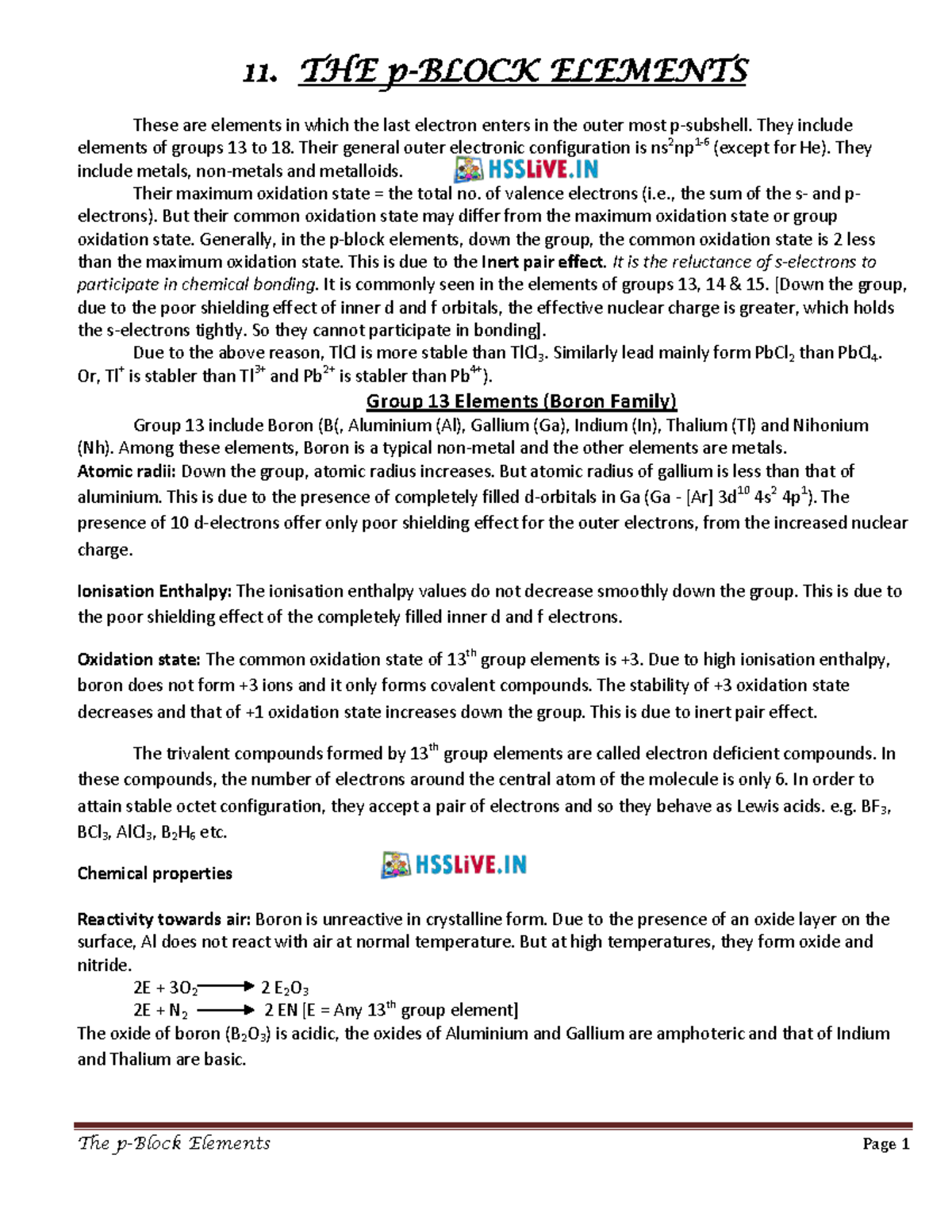 Hsslive-xi-chemistry-11. The p-Block Elements-anil-sir - 11. THE p ...