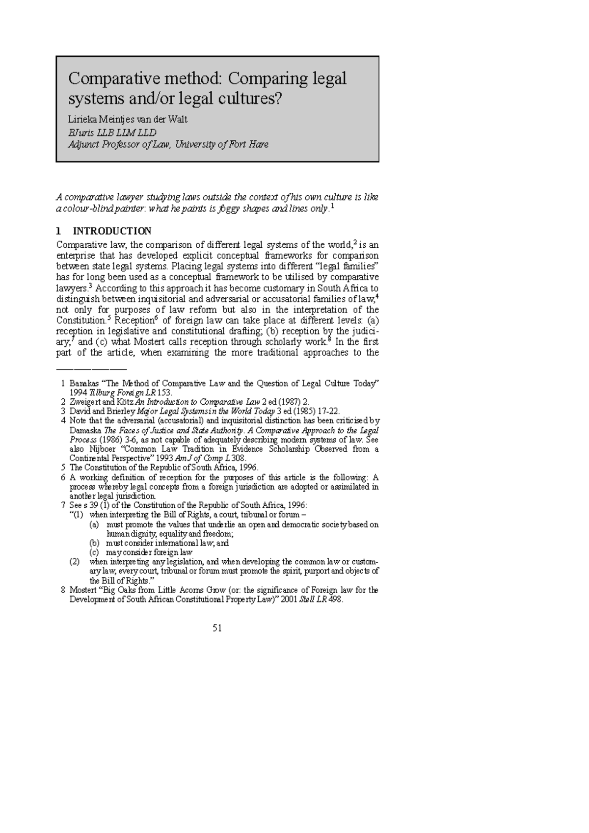 Comparative method comparing legal system - 51 Comparative method ...