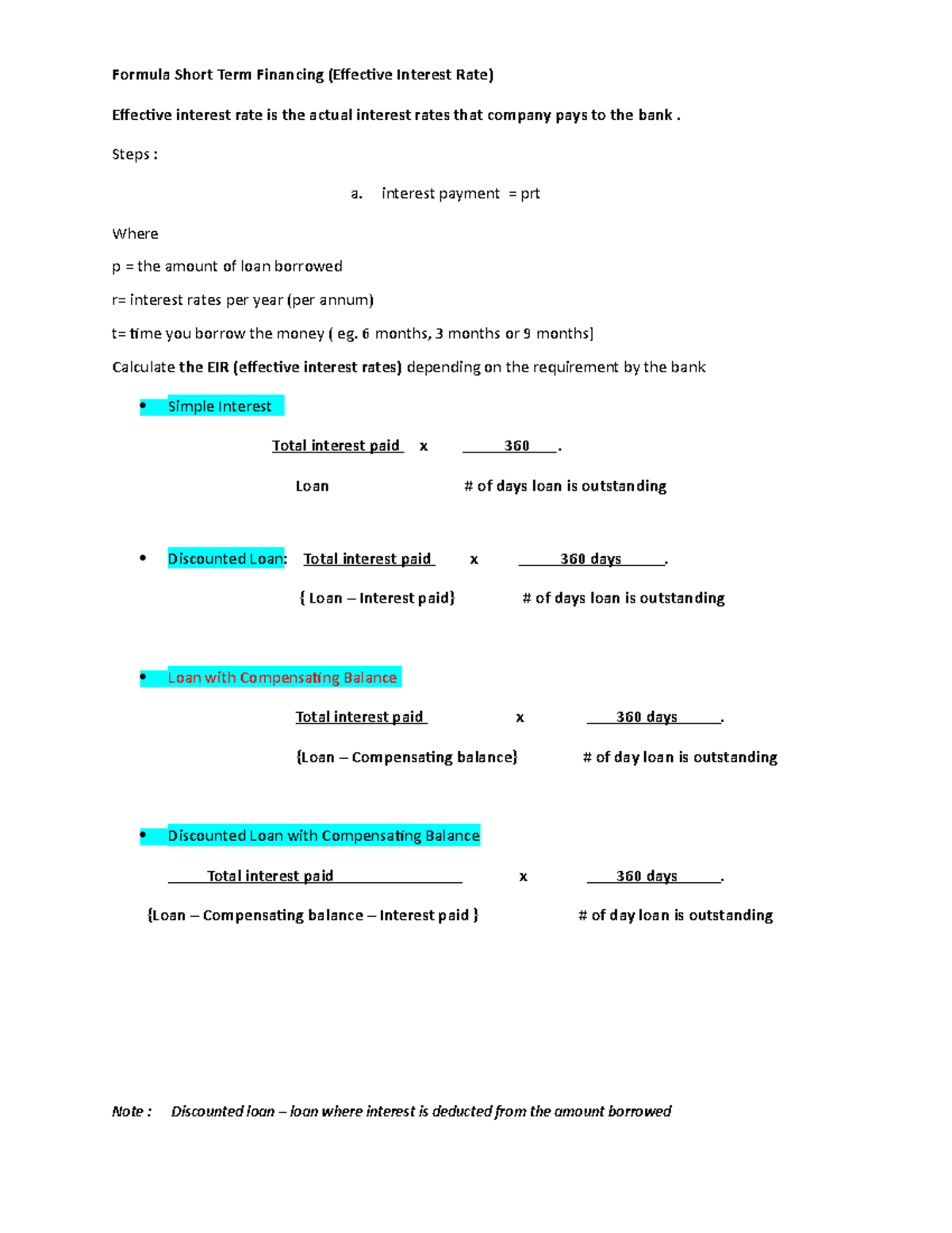 Formula Short TERM Financing - Formula Short Term Financing (Effective ...