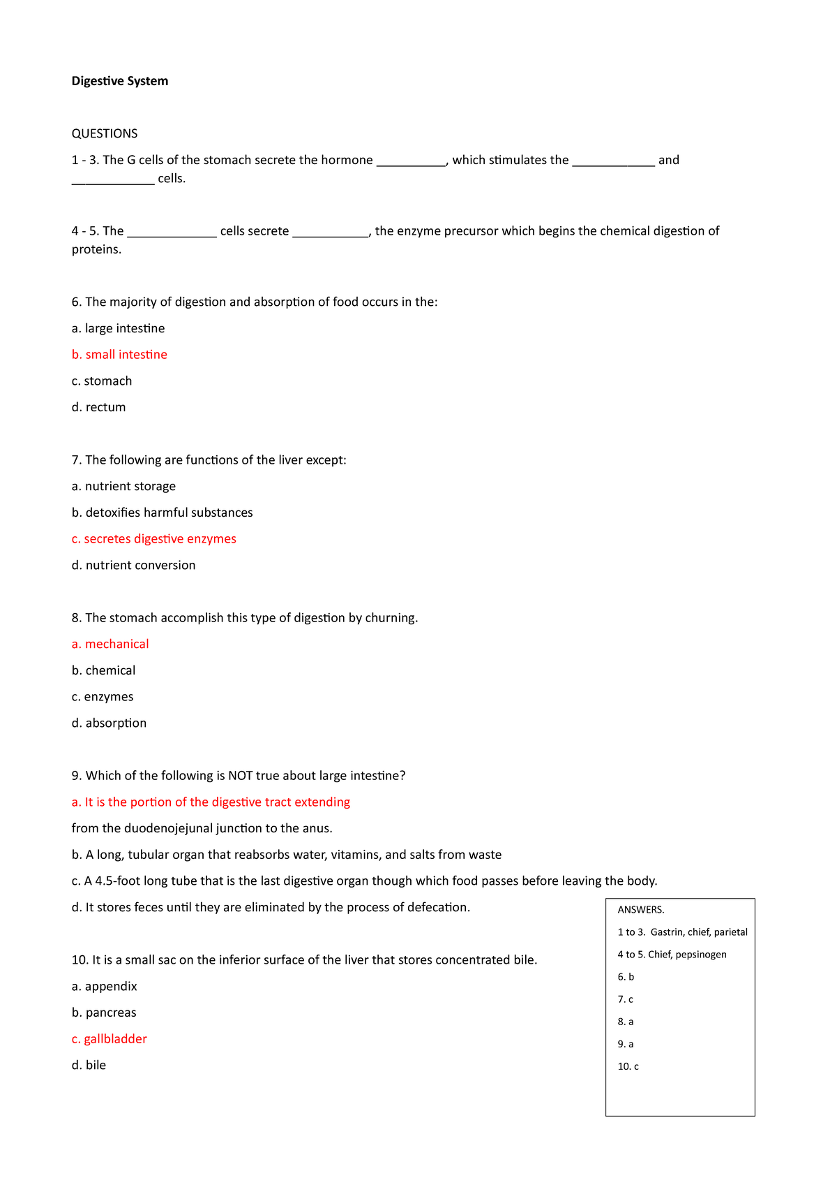 Reviewer-anaphy - reviewer in science - Digestive System QUESTIONS 1 ...
