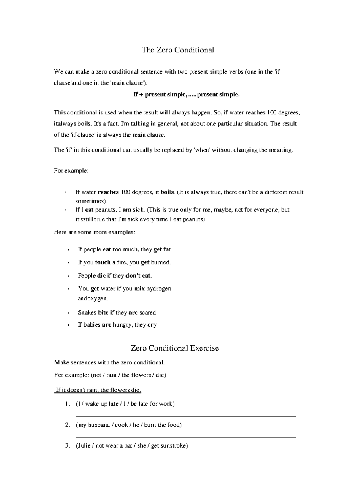 Zero conditional explanation exercise - The Zero Conditional We can ...