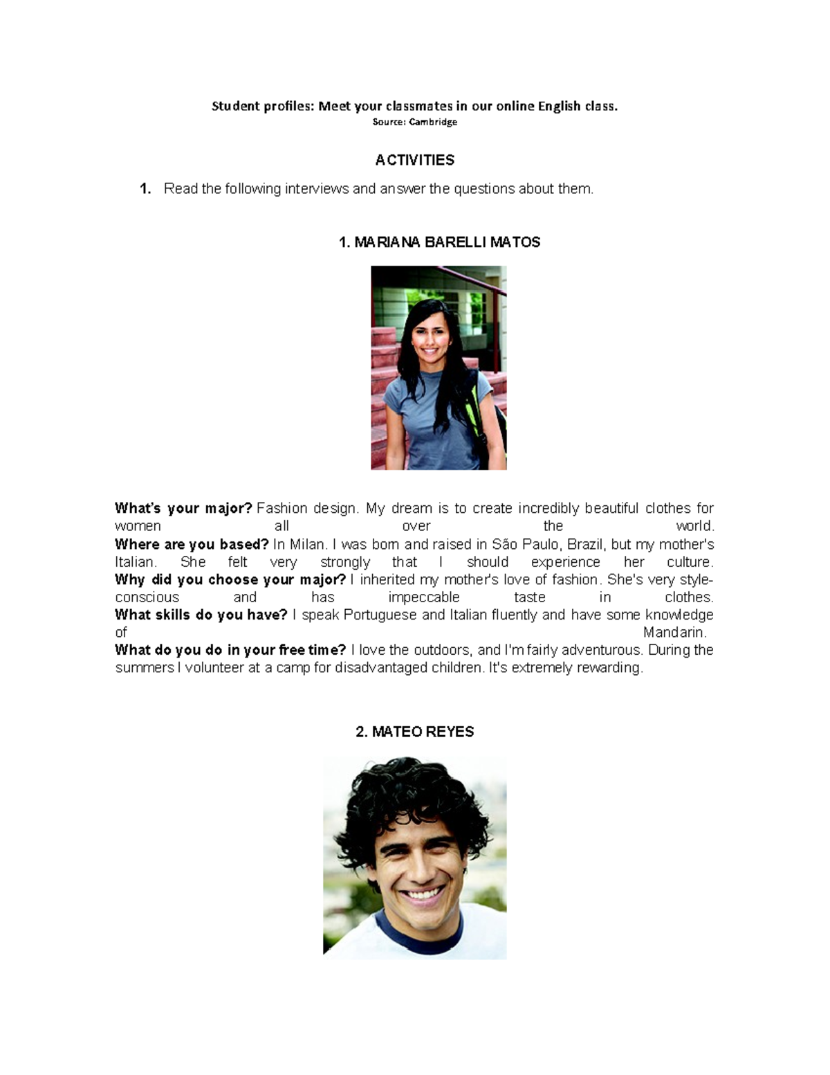 Portfolio 3 Students' profiles - Student profiles: Meet your classmates ...