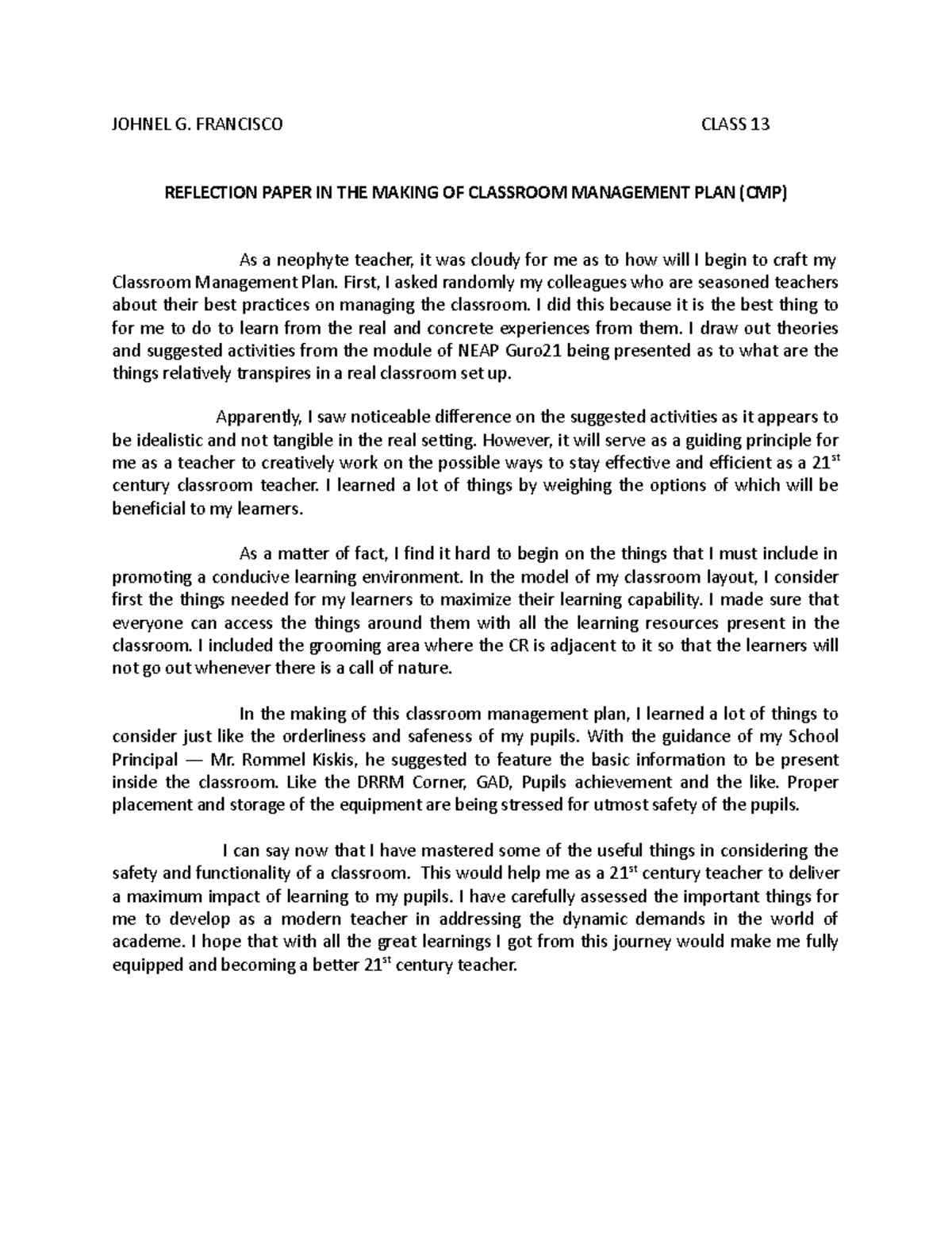 Part 3-Reflection Paper in the making of CMP - JOHNEL G. FRANCISCO ...