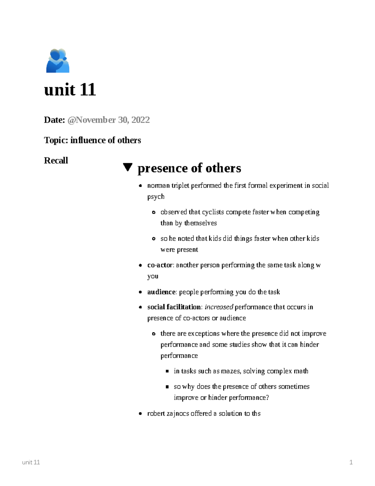 Unit 11 - unit 11 - j unit 11 Date: Topic: influence of others Recall ...