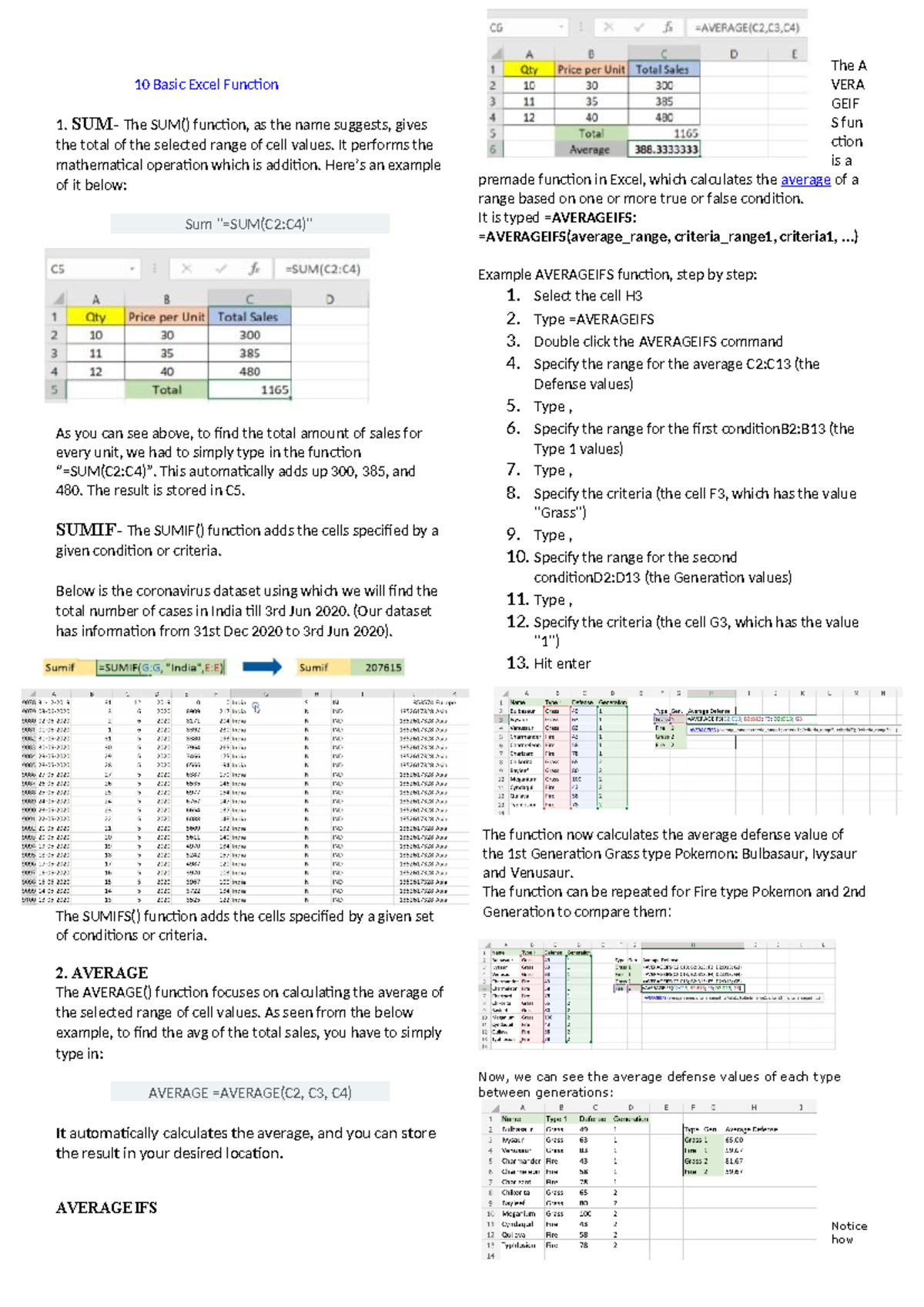 10 Basic Excel Function - 10 Basic Excel Function 1. SUM- The SUM ...