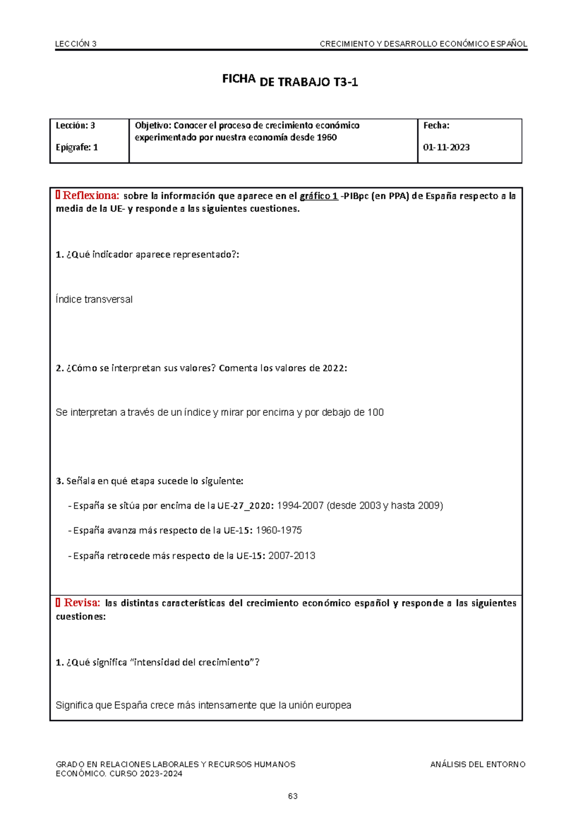 AEE TEMA 3 T3-1 - FICHA ANALISIS - FICHA DE TRABAJO T3- Lección: 3 Epígrafe: 1 Objetivo: Conocer ...