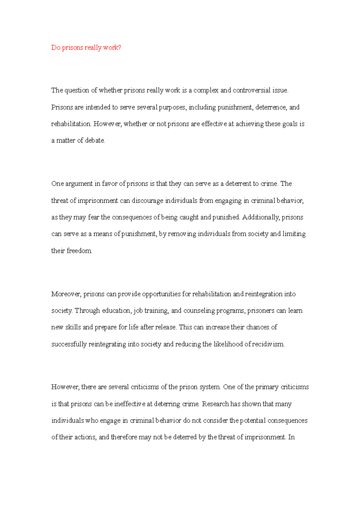 11.Do prisons really work - Do prisons really work? The question of whether prisons really work ...