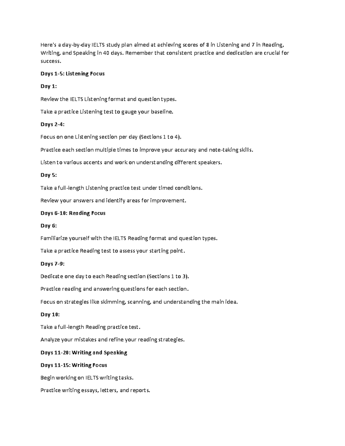 Ielts plan - Here's a day-by-day IELTS study plan aimed at achieving ...