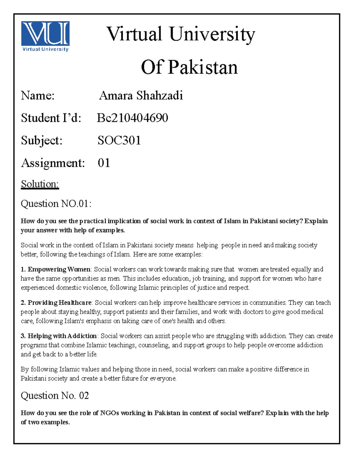Psy504 assignments - Virtual University Of Pakistan Name: Amara ...
