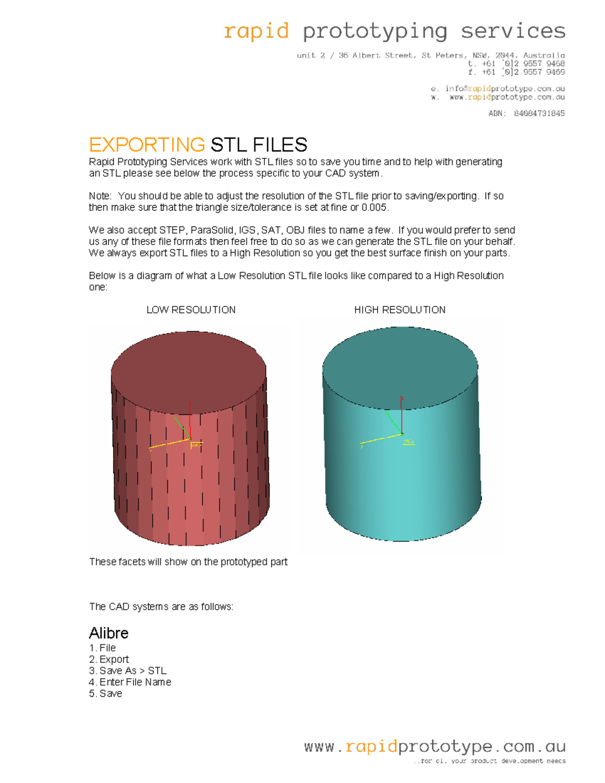 Handout Export STL - EXPORTING STL FILES Rapid Prototyping Services work with STL files so to ...
