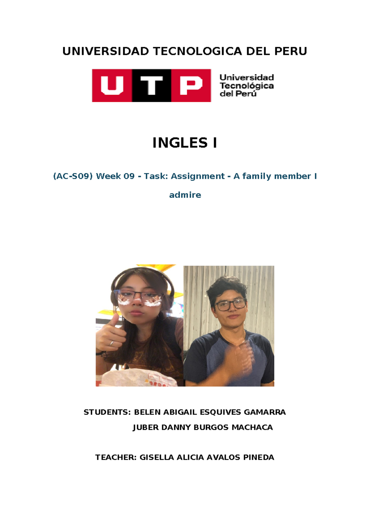 Juber Burgos SEM9 - Ingles - UNIVERSIDAD TECNOLOGICA DEL PERU INGLES I ...