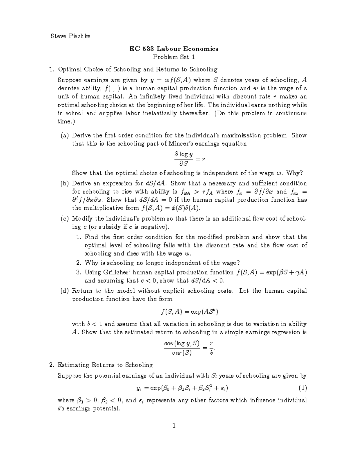 EC533 2016-2017 Assignment 1 - Steve Pischke EC 533 Labour Economics ...