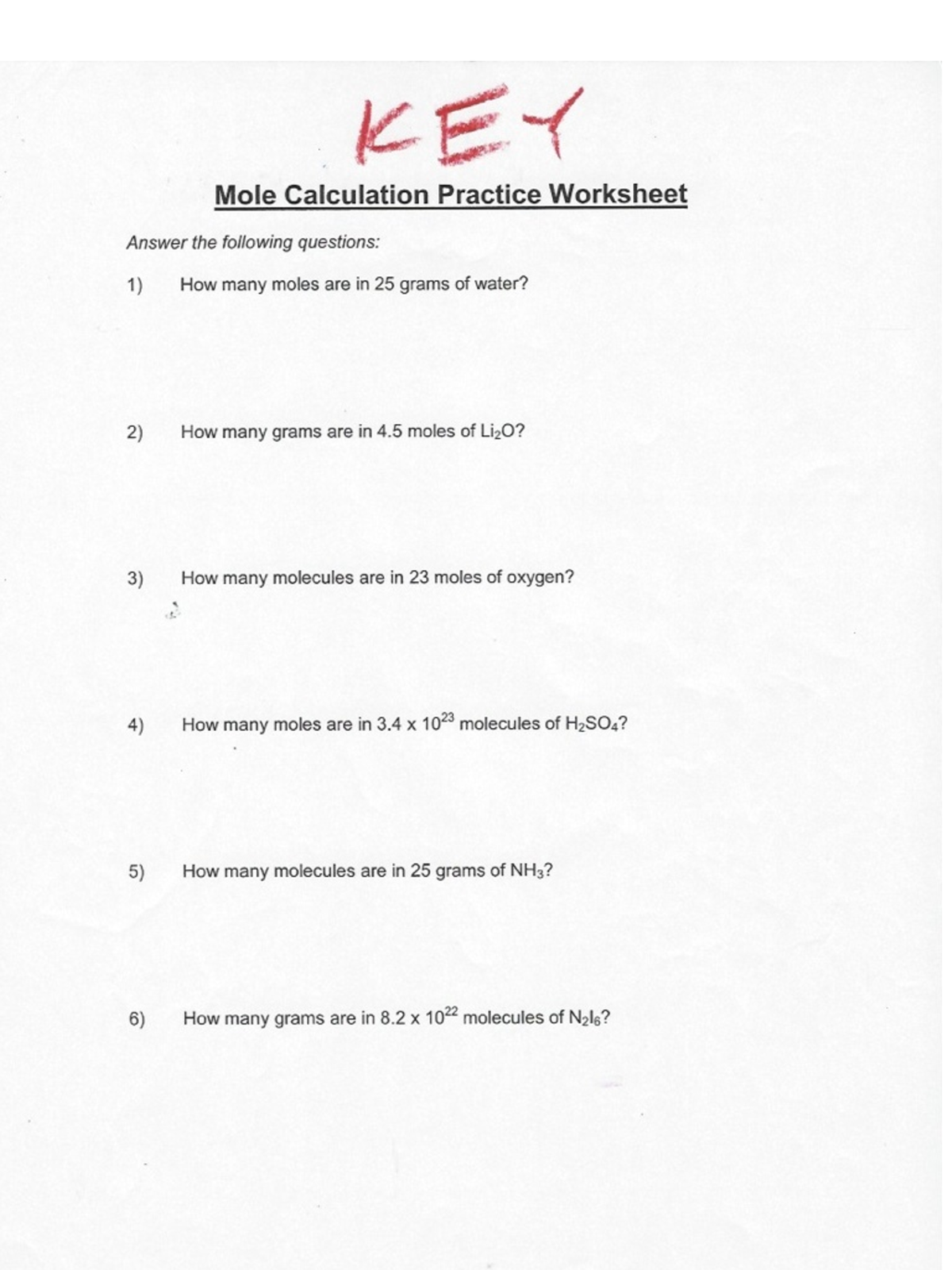 Revision molar-mass-1 - Mole Calculation Practice Worksheet Answer the ...