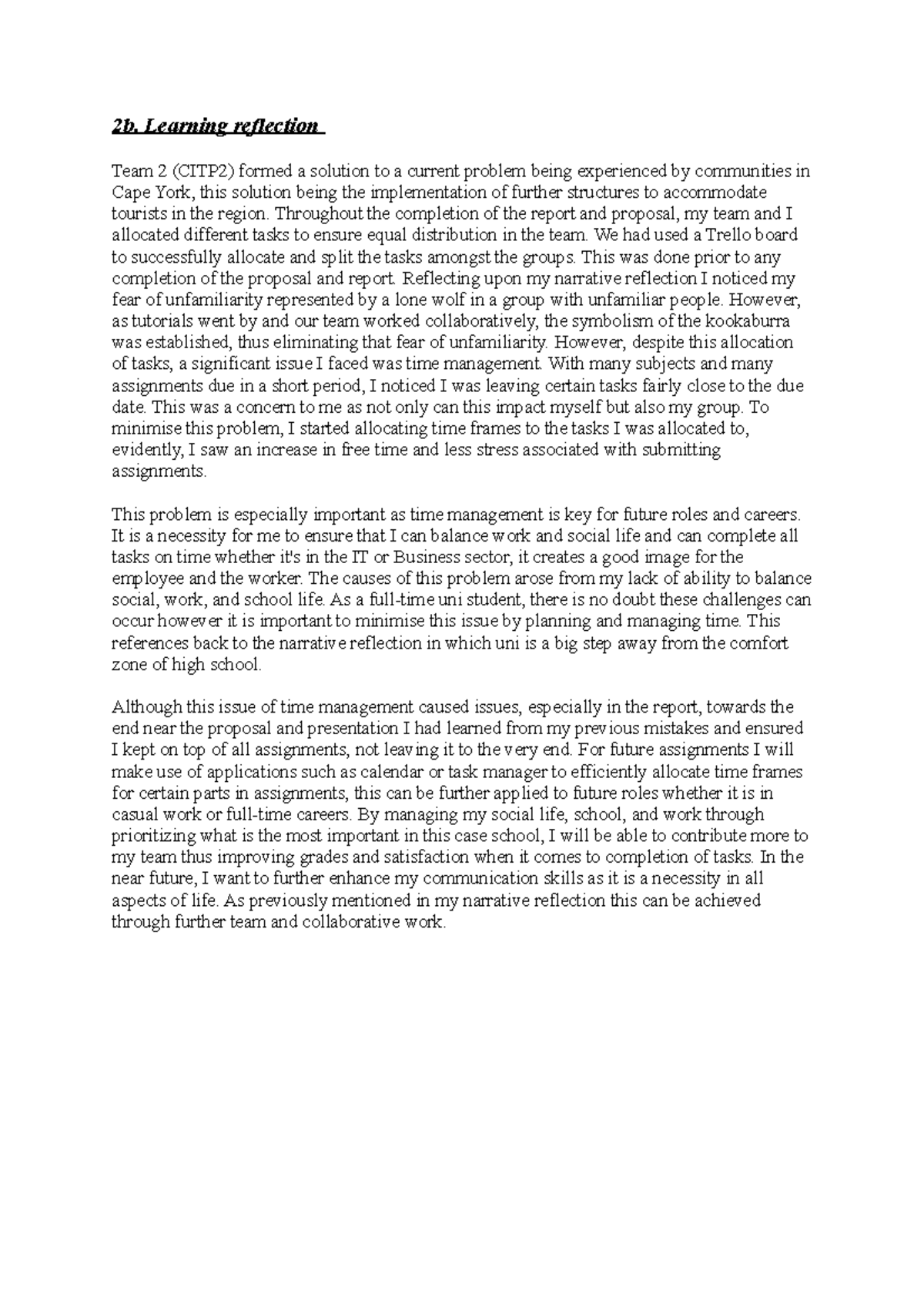 2b. Reflection - extensive - 2b. Learning reflection Team 2 (CITP2 ...