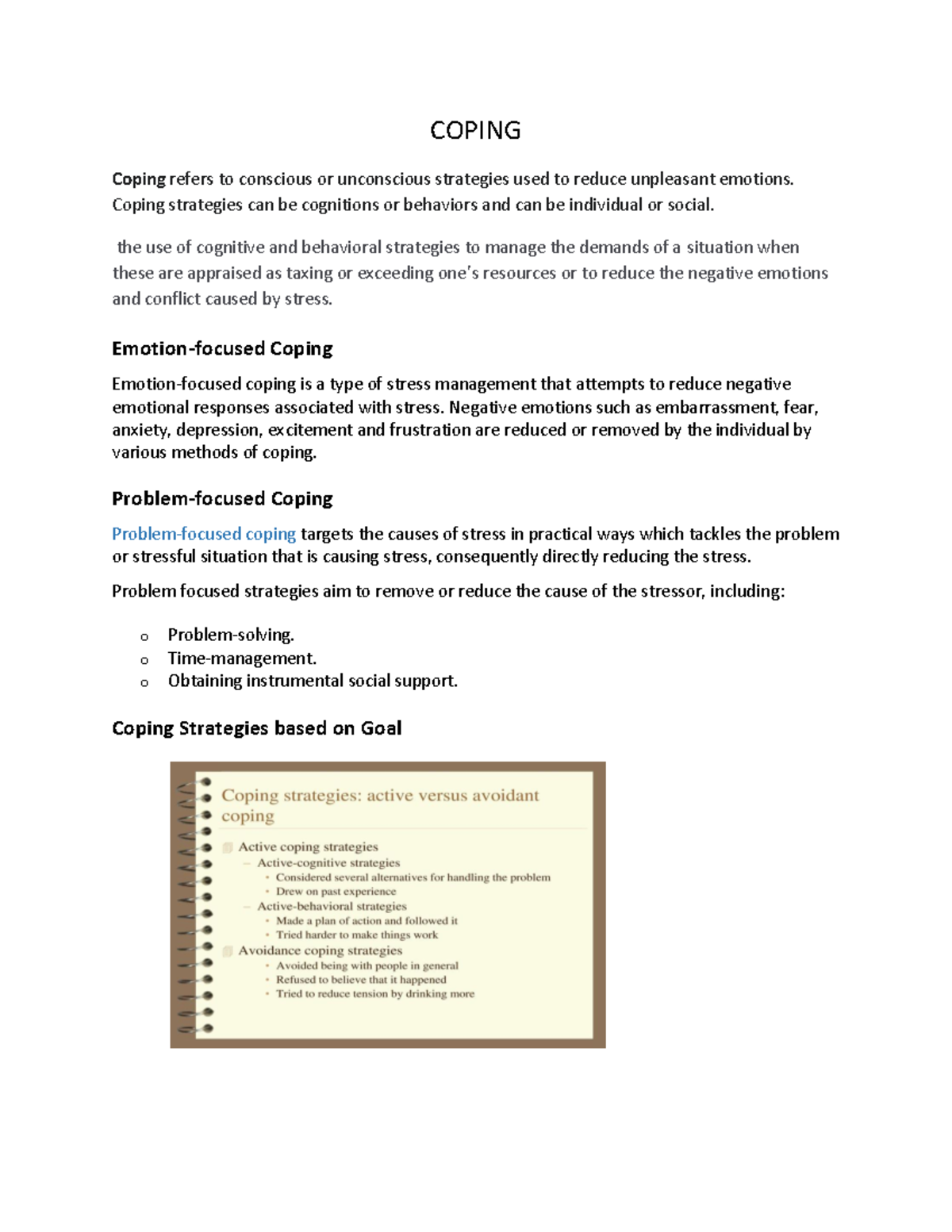 Coping - COPING Coping refers to conscious or unconscious strategies ...