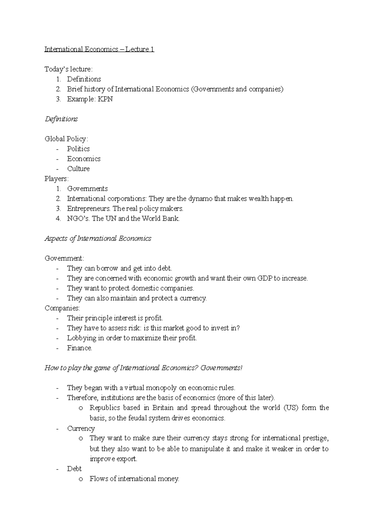 Summary, International Economics, Lecture 1 - International Economics ...
