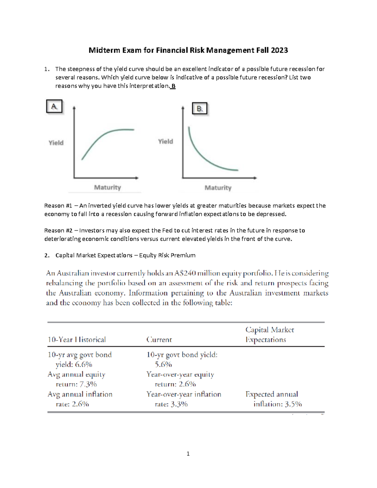 Midterm exam 2023 solution set - Midterm Exam for Financial Risk ...