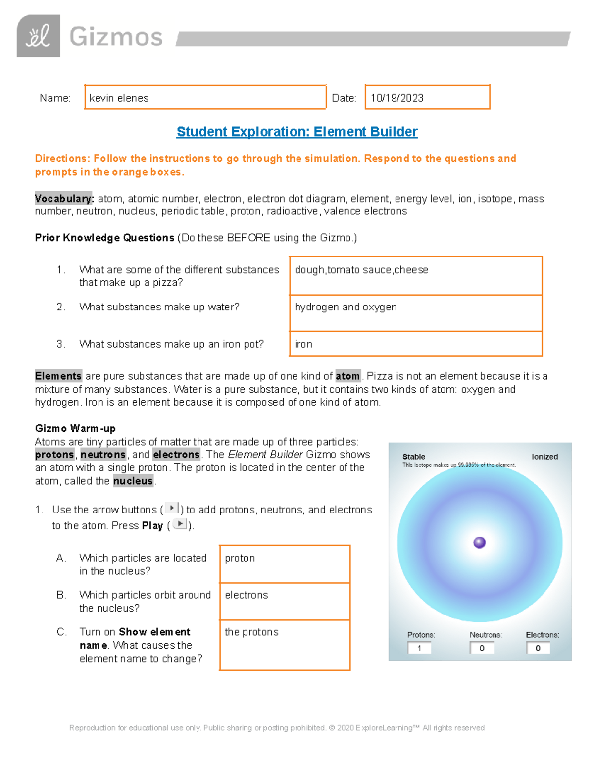 Kevin s - Element Builder - Name: kevin elenes Date: 10/19/ Student ...