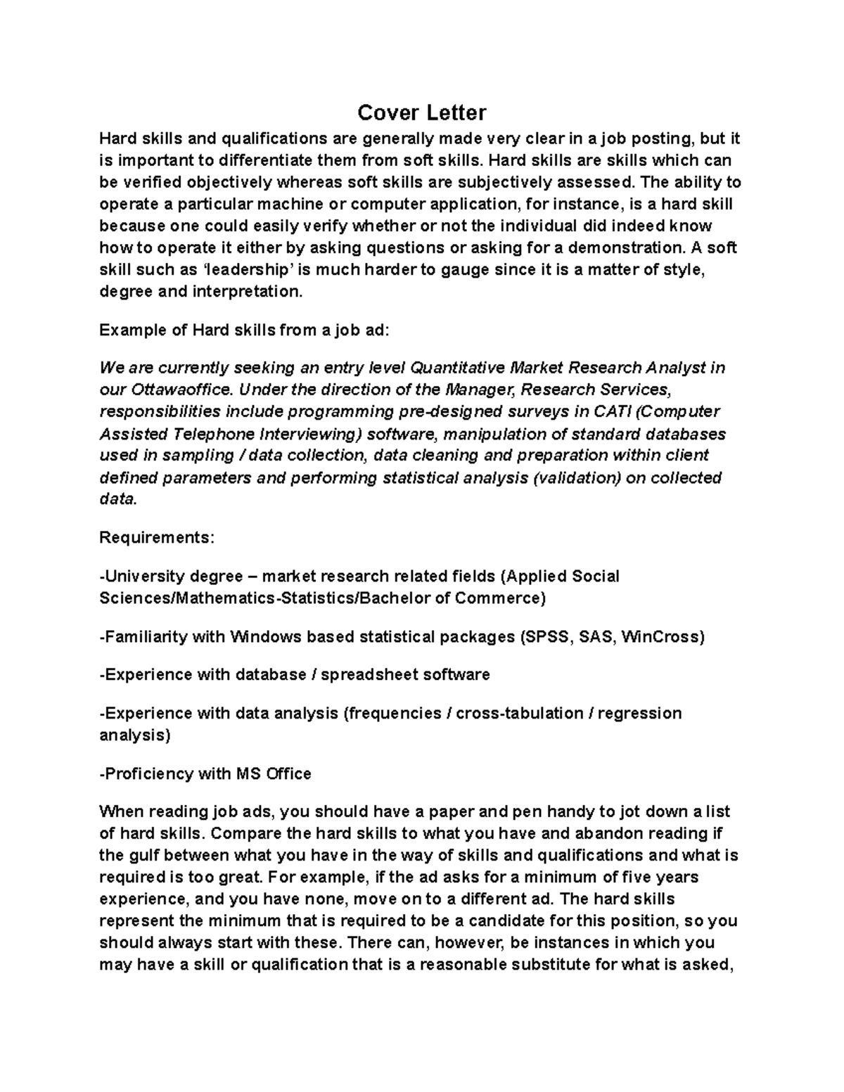 Cover Letter - Cover Letter Hard skills and qualifications are ...
