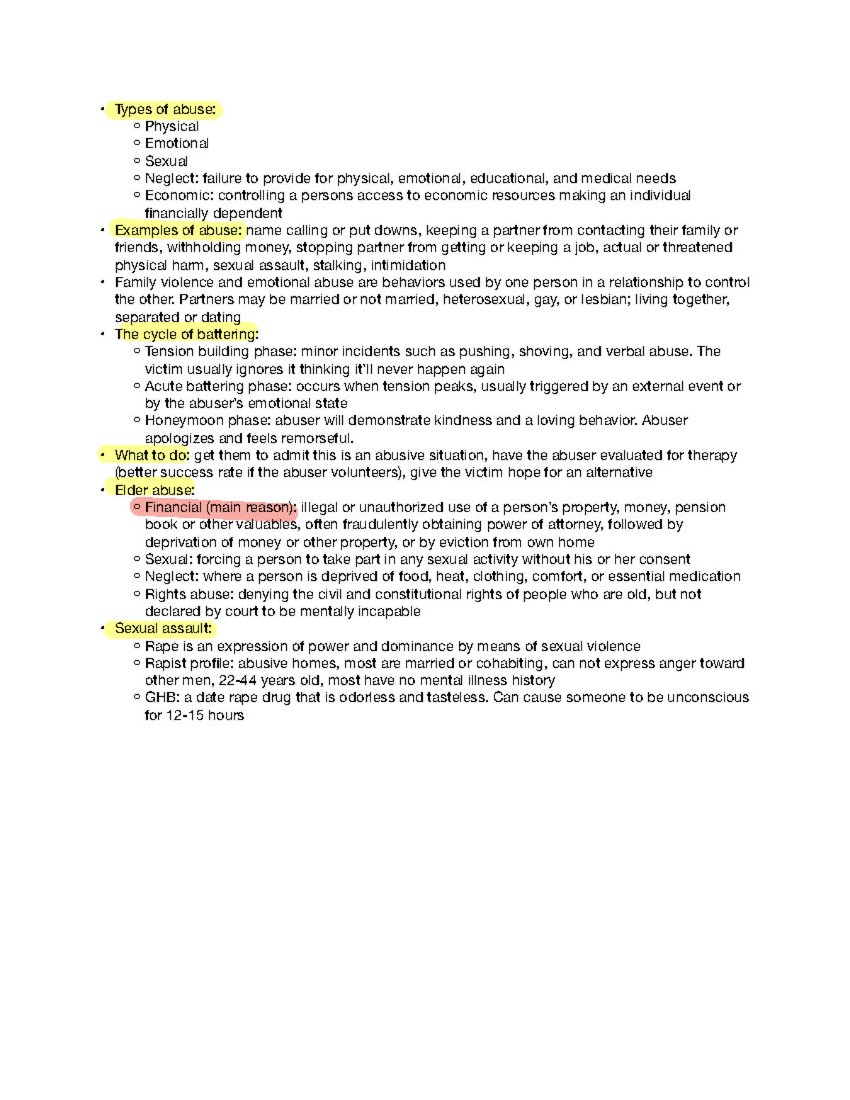Abuse - notes - NUR 112 - Studocu
