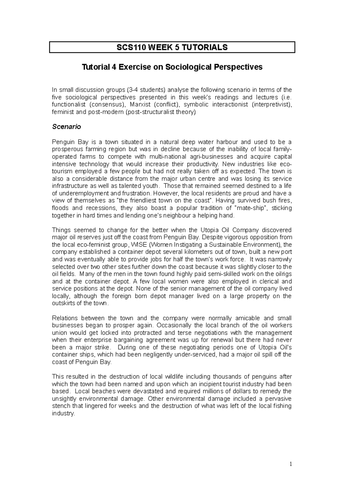 Tute 4 - Week 5 Exercise - practice material - SCS110 WEEK 5 TUTORIALS ...