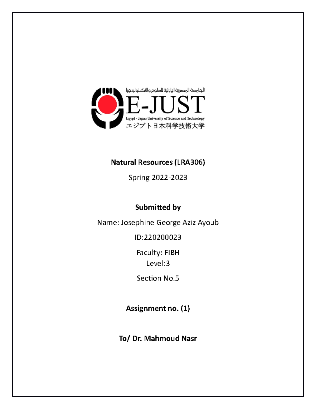 Josephine George- 2202000 23- Asst - Natural Resources (LRA306) Spring ...