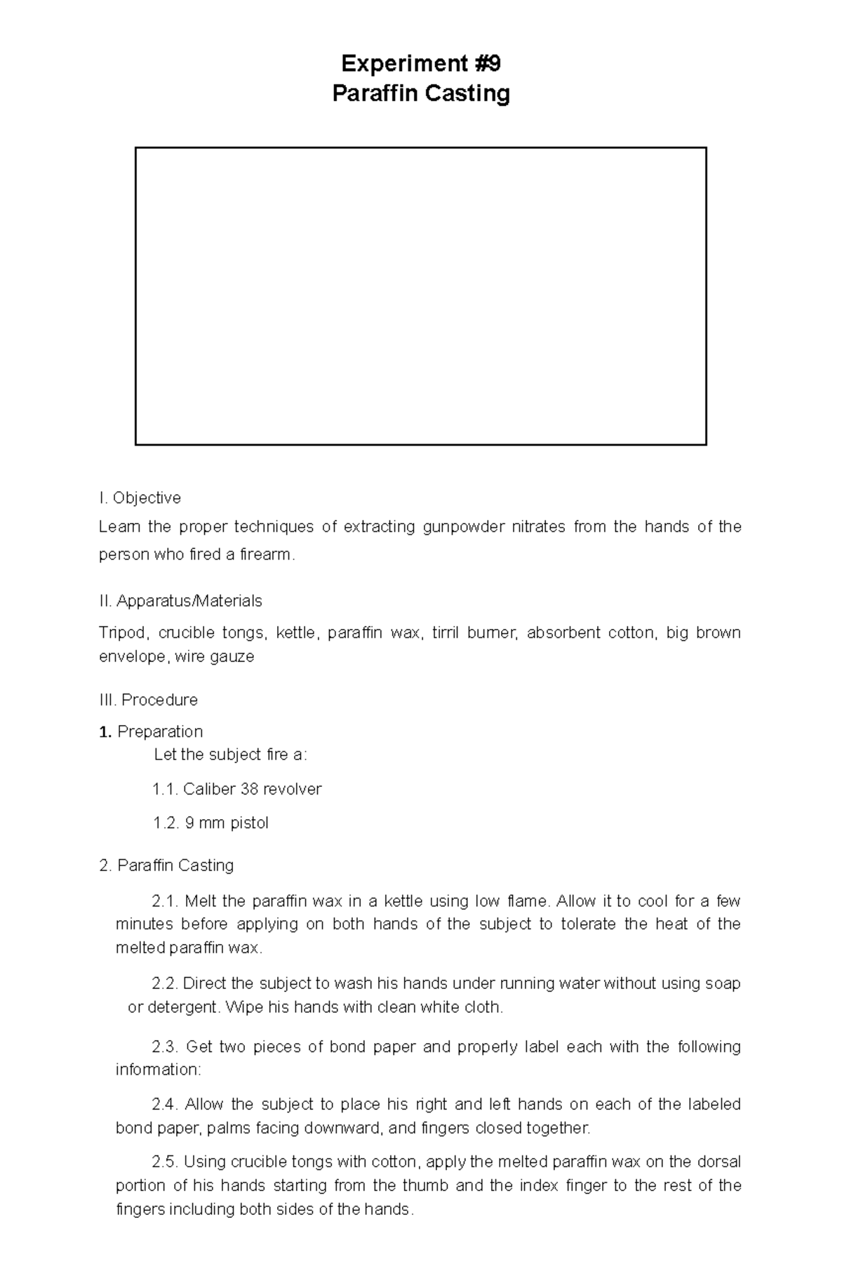 Experiment-9 - FORENSIC CHEMISTRY EXPERIMENT. - Experiment Paraffin ...