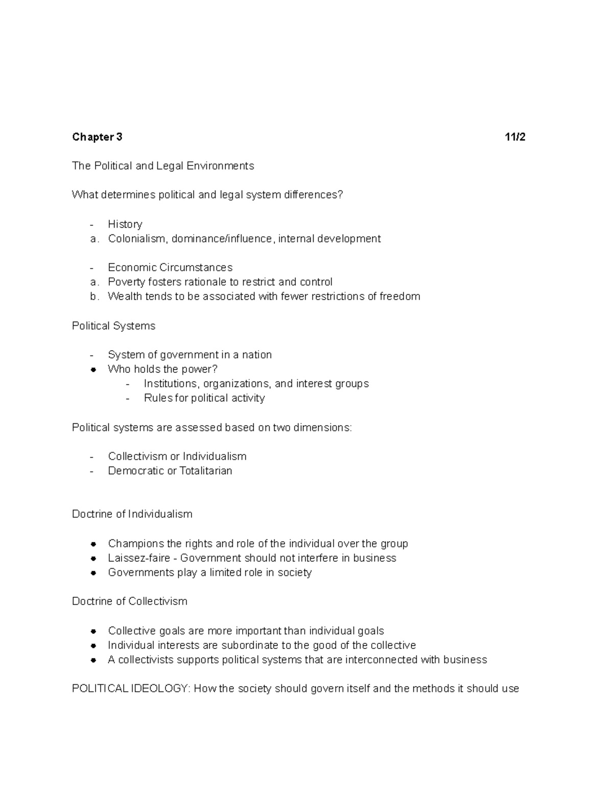 D270 Notes - Chapter 3 11/ The Political and Legal Environments What ...