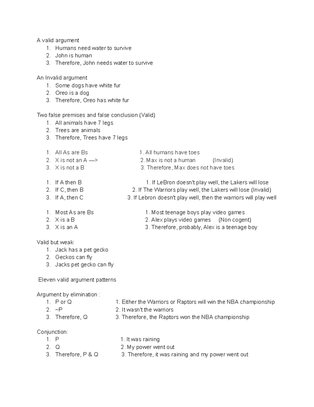 SSH test 2 practive examples - A valid argument 1. Humans need water to ...