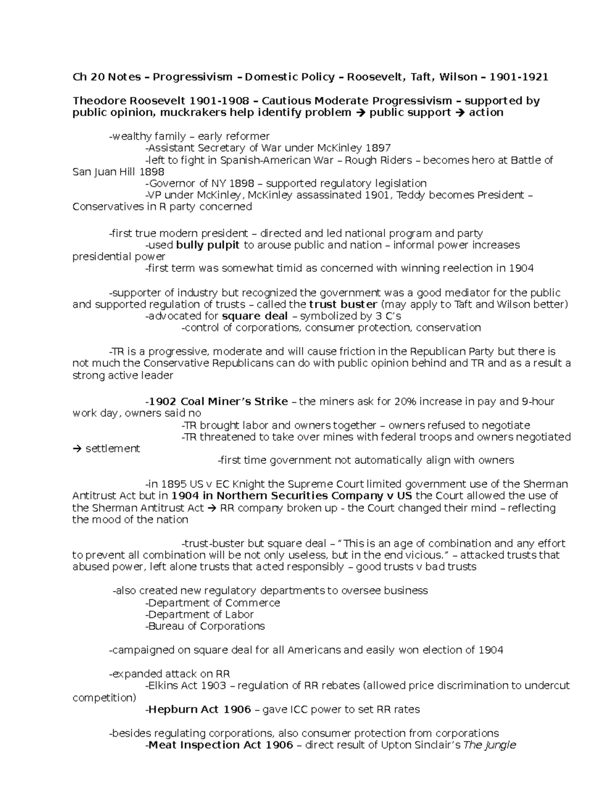 Ch+20+Notes+-+Roosevelt+Taft+Wilson - Ch 20 Notes – Progressivism ...