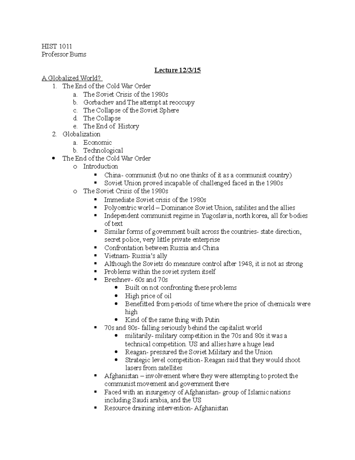 HIST 1011 Lecture 19 - HIST 1011 World History, 1500-Present Professor ...