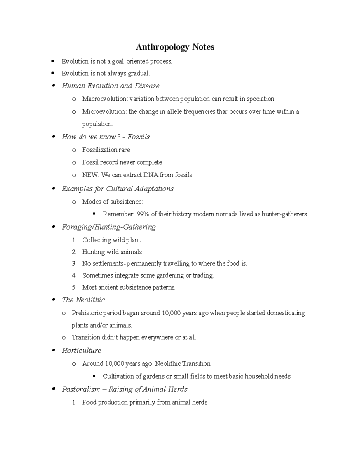 Anthropology Notes 8 - Anthropology Notes Evolution is not a goal ...