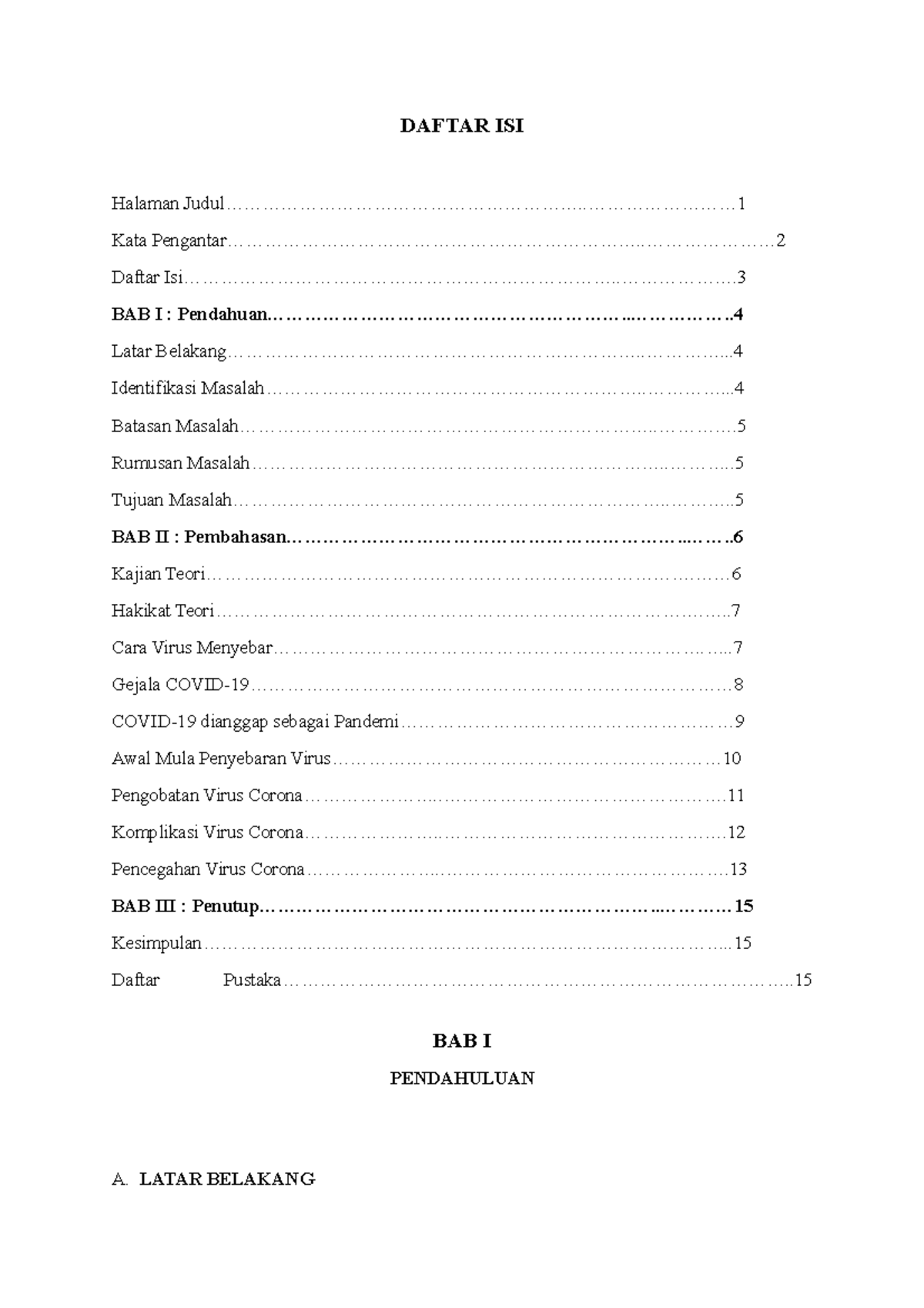 Covid-19 - PAPER - DAFTAR ISI BAB I PENDAHULUAN Halaman - Studocu
