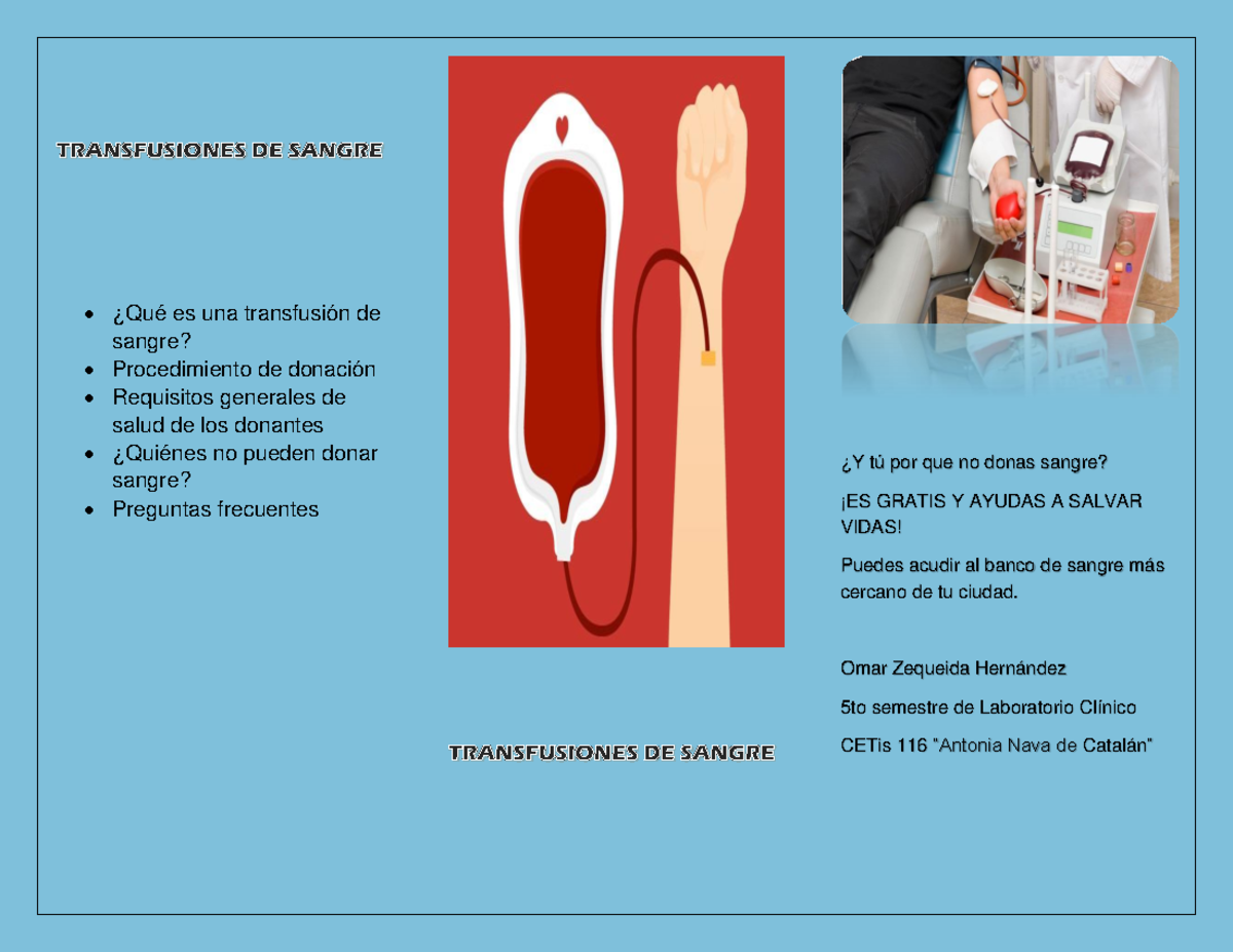 Triptico. Transfusiones de sangre - • ¿Qué es una transfusión de sangre ...