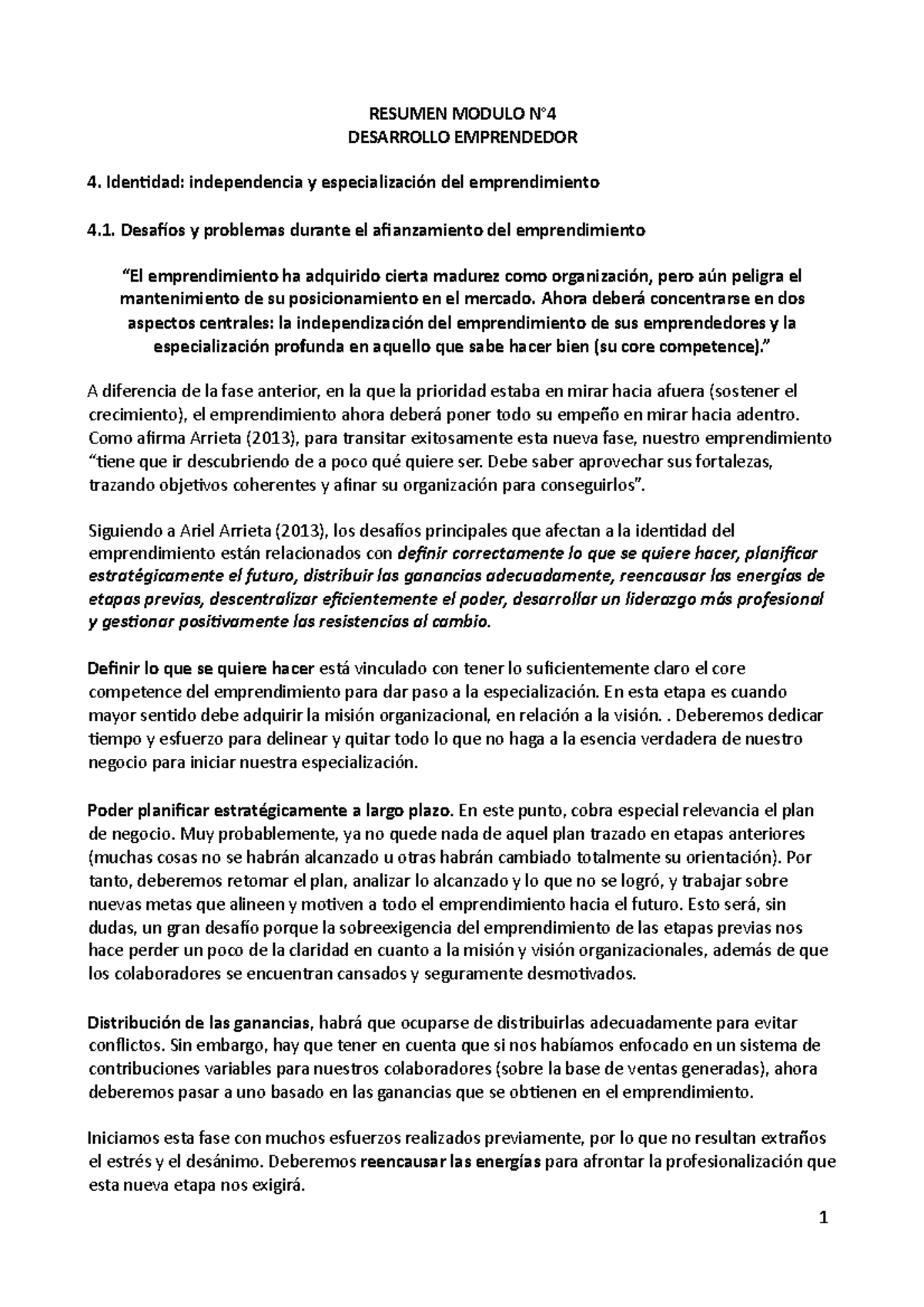 Resumen Modulo 4 Desarrollo Emprendedor-4 - RESUMEN MODULO N° DESARROLLO EMPRENDEDOR Identidad ...